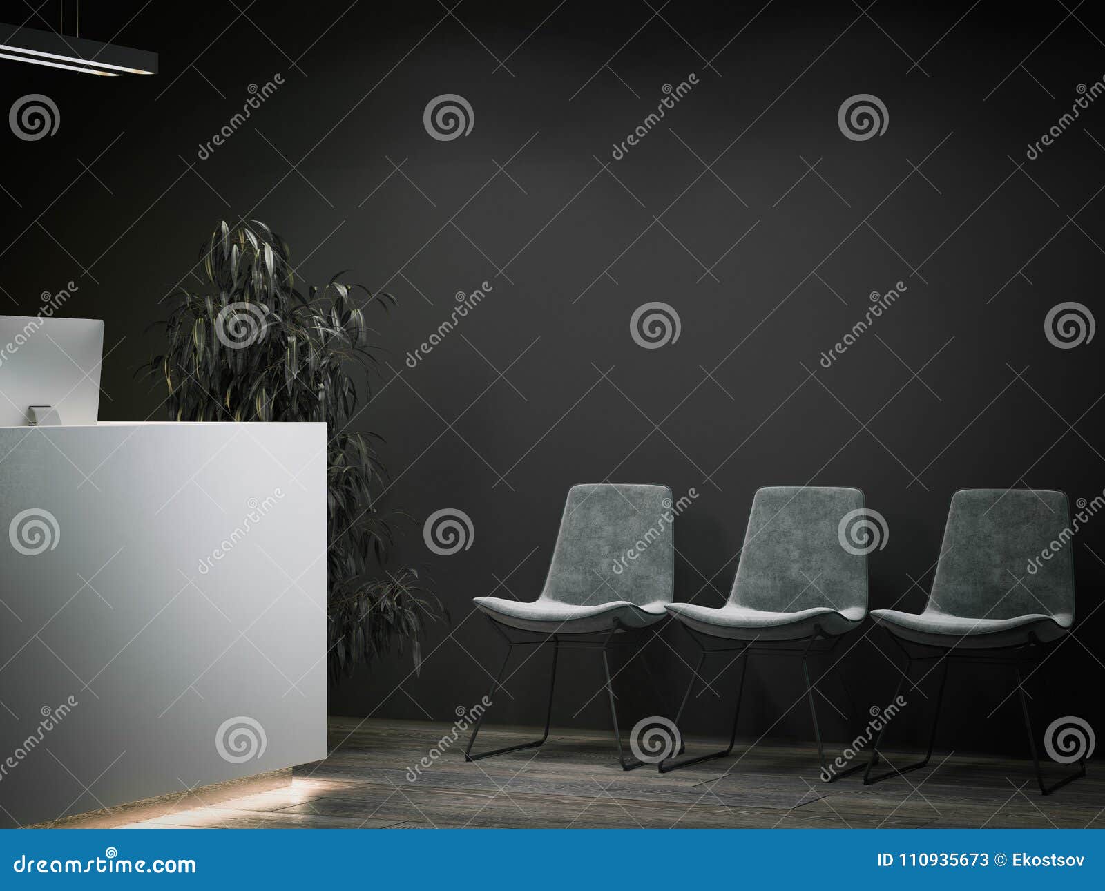 Dark Office Reception with Waiting Area. 3d Rendering Stock Image ...
