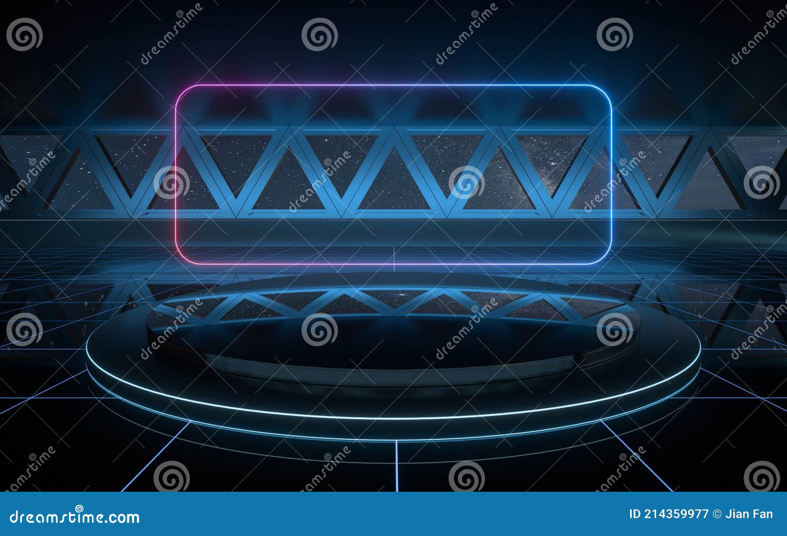 Dark Outer Space Room with Empty Stage, 3d Rendering Stock Illustration ...
