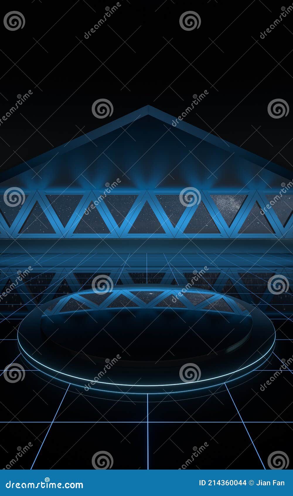 Dark Outer Space Room with Empty Stage, 3d Rendering Stock Illustration ...