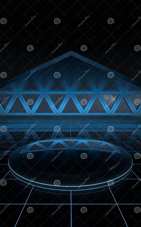 Dark Outer Space Room with Empty Stage, 3d Rendering Stock Illustration ...