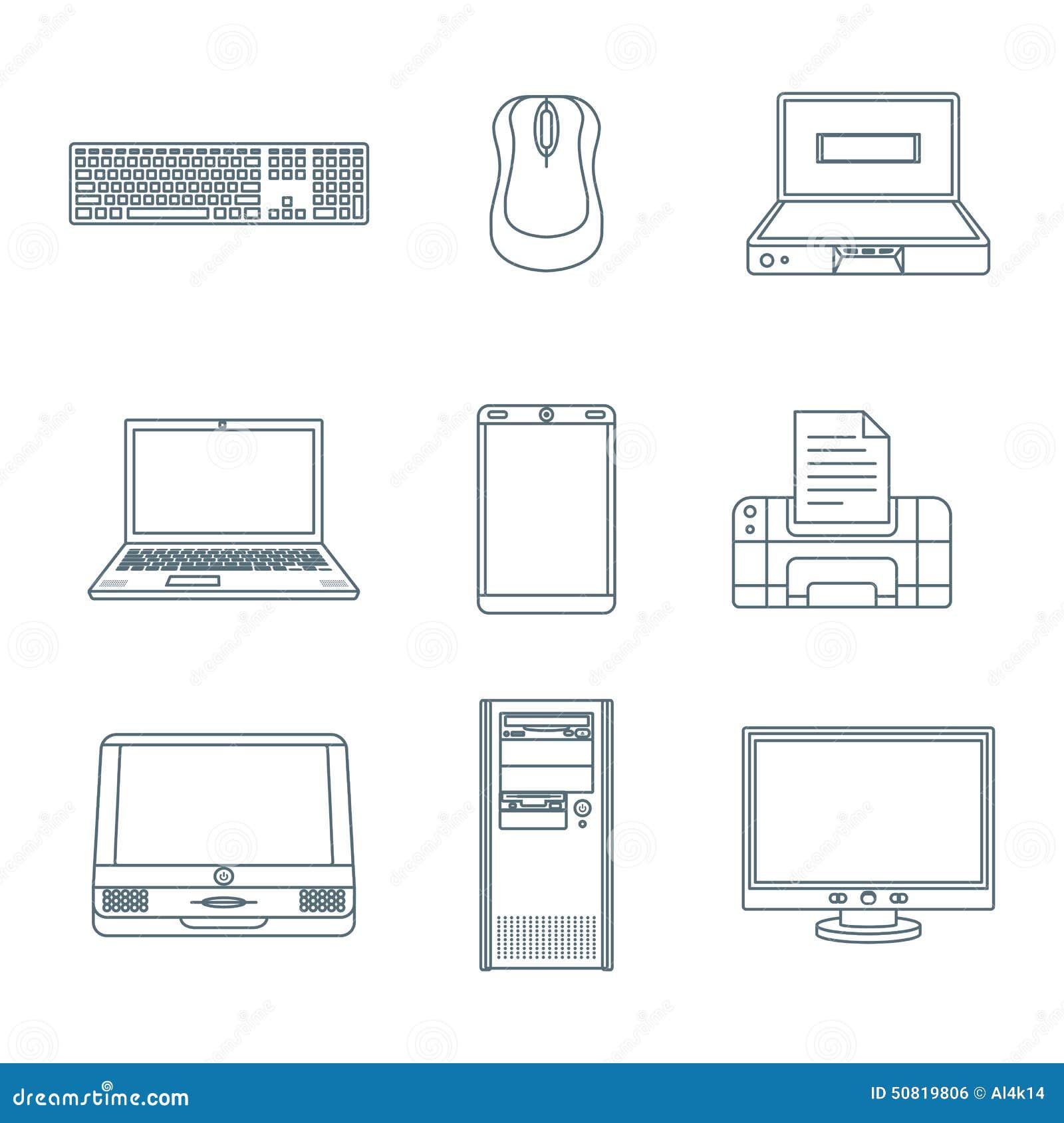 Dark Outline Computer Gadgets Icons Stock Vector - Illustration of ...