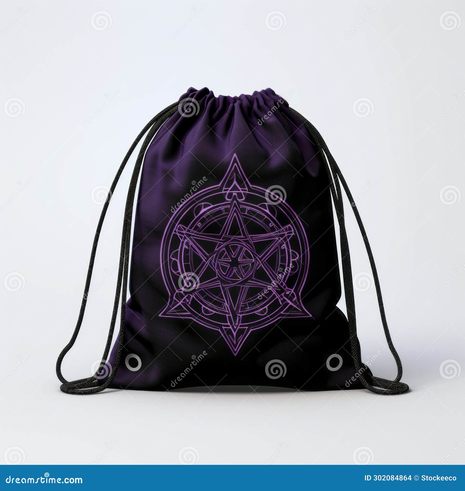 Black and Purple Drawstring Bag with Occultic Pentagram Design Stock ...