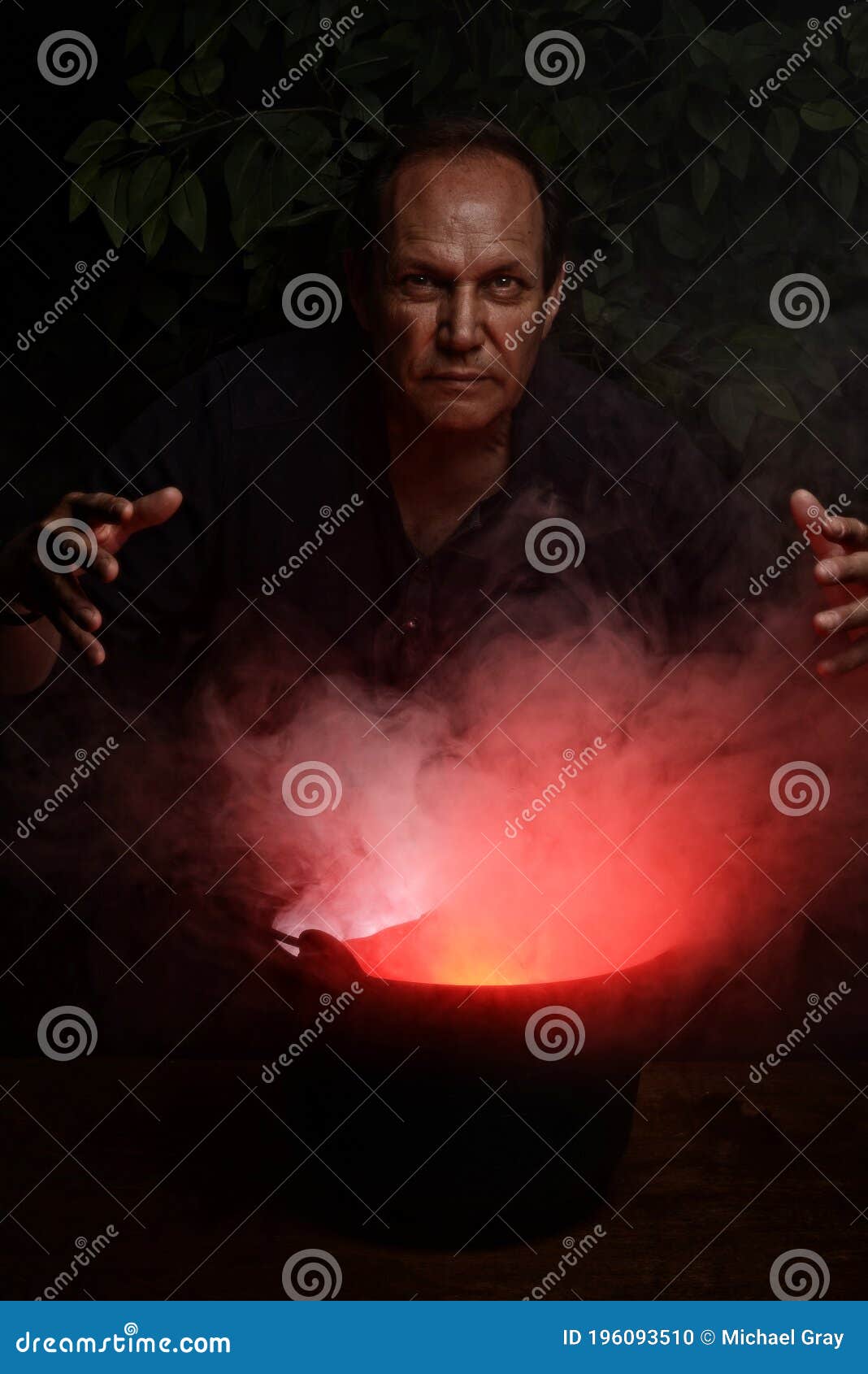 Portrait Evil Man with Smoke and Cauldron Stock Photo - Image of plant ...