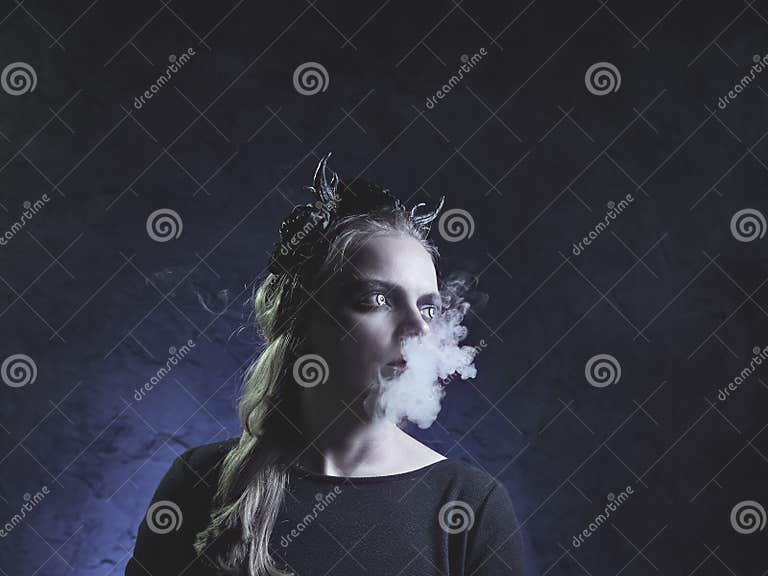 Dark Portrait of Evil Witch in Smoke Stock Image - Image of forbidden ...