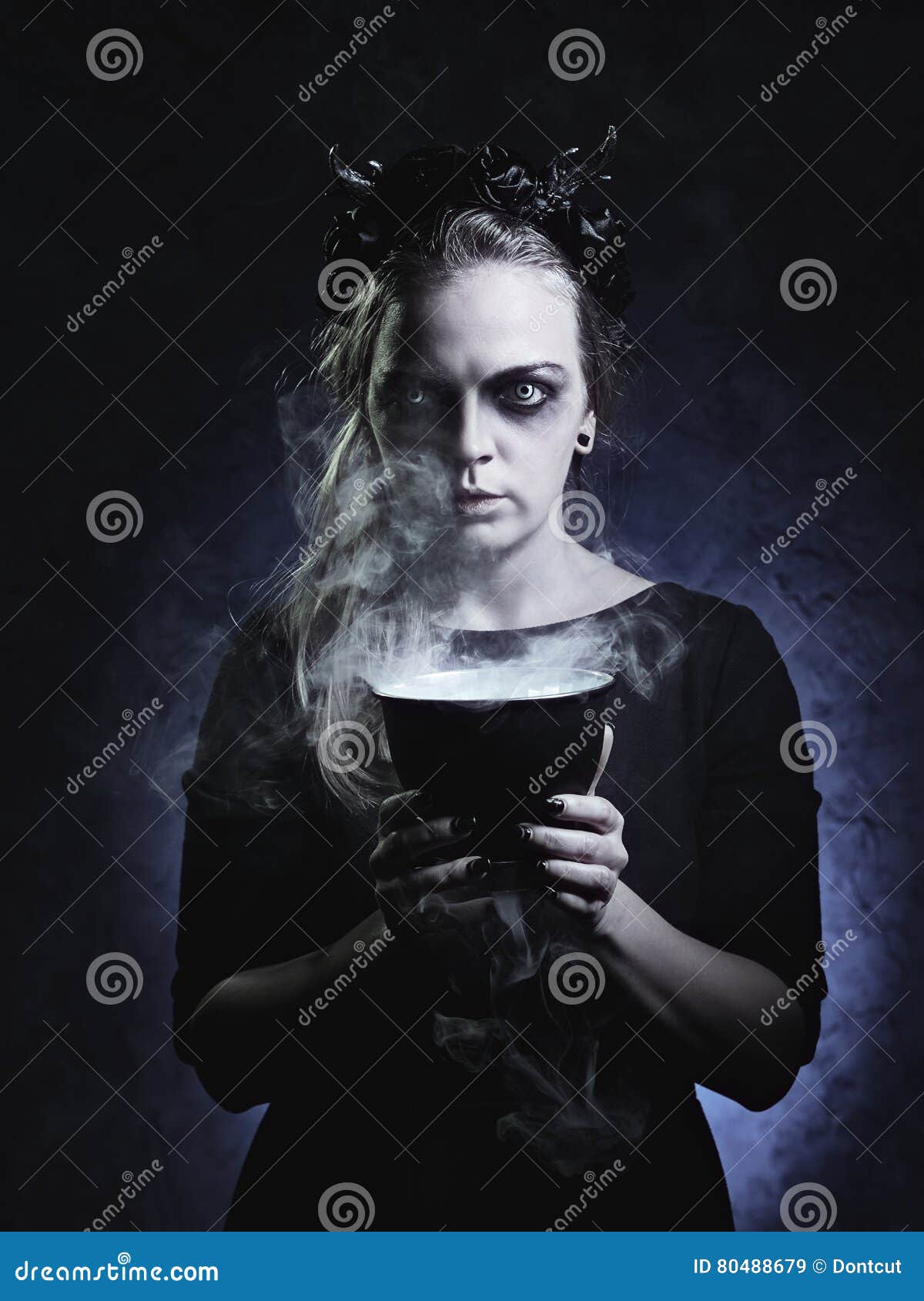 Dark Portrait of Evil Witch in Smoke Stock Image - Image of female ...