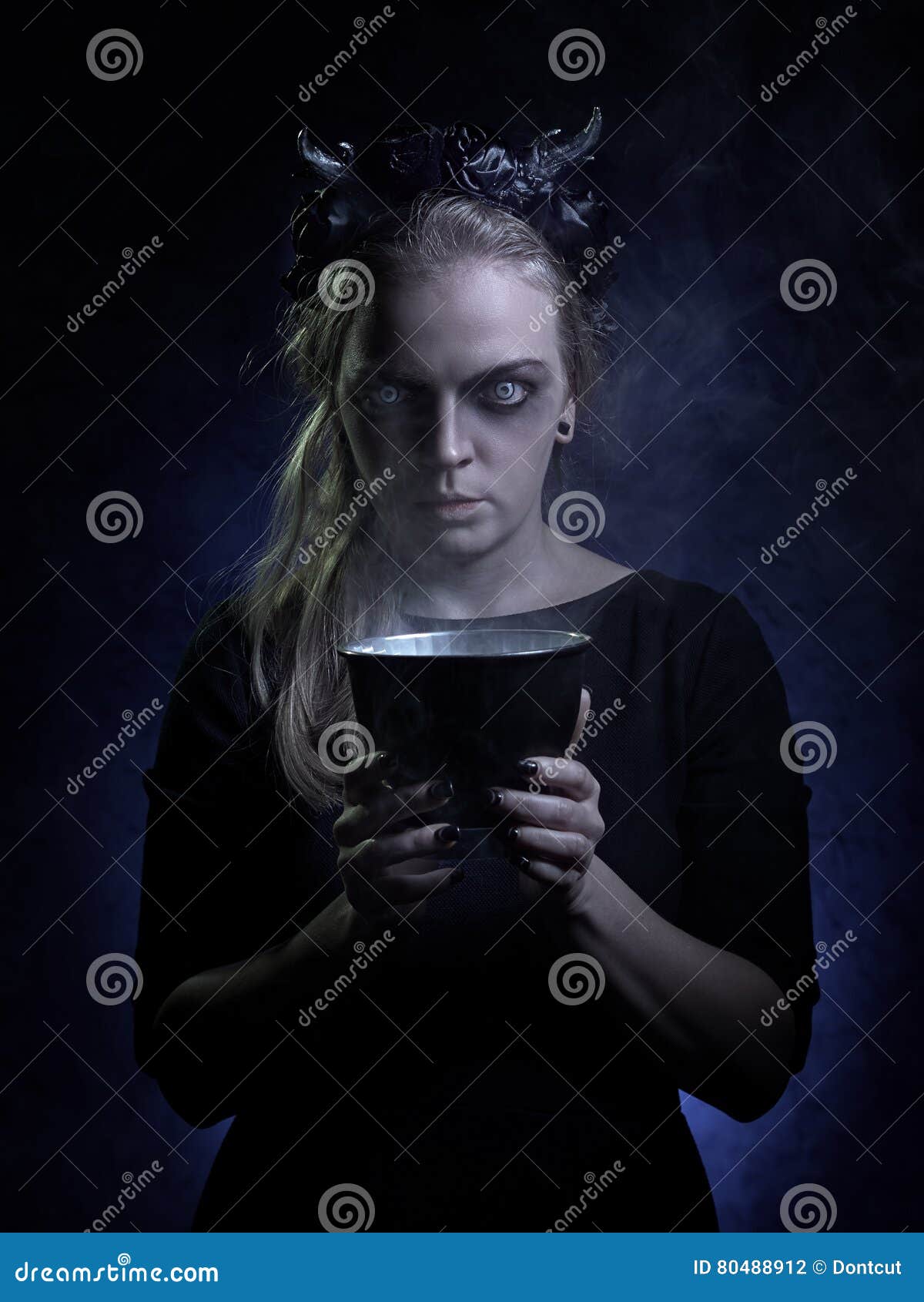 Dark Portrait of Evil Witch in Smoke Stock Photo - Image of black ...