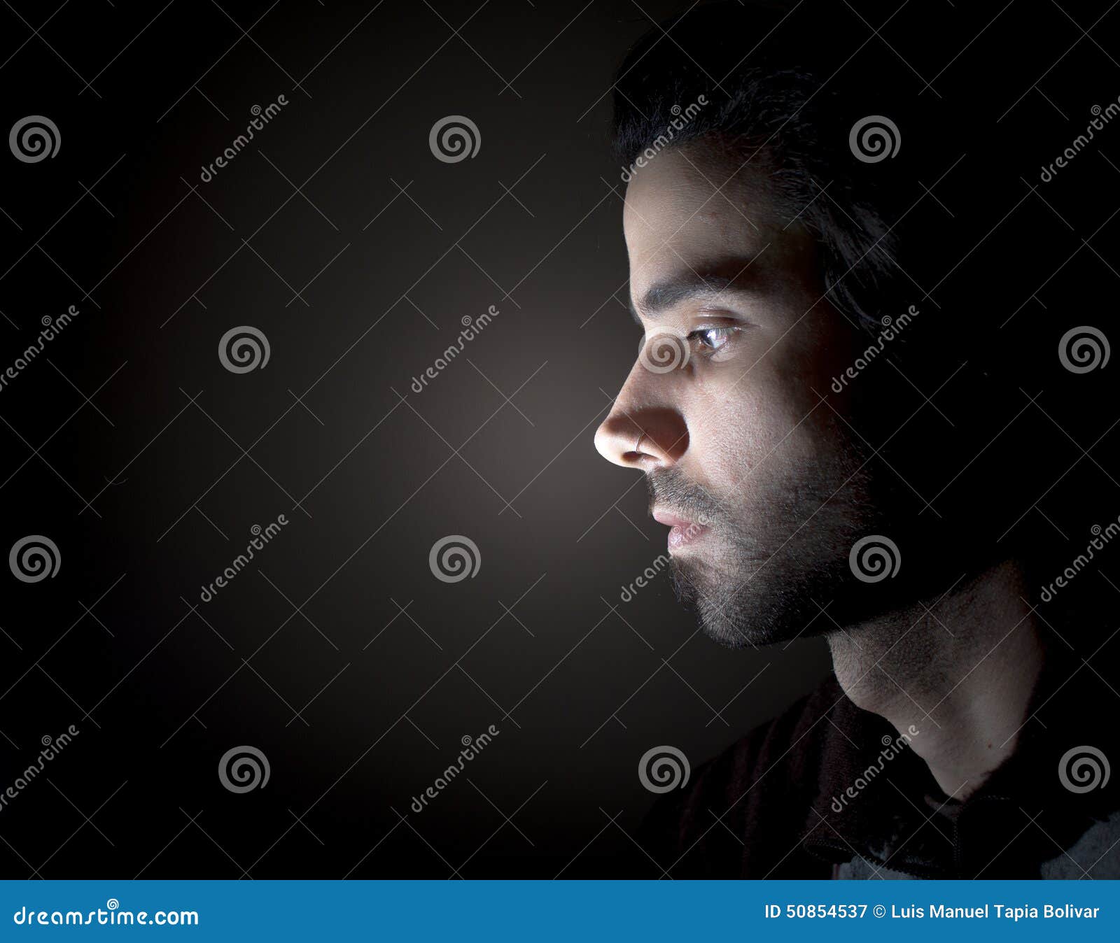 Dark Portrait of a Face in Profile Stock Image - Image of closeup ...