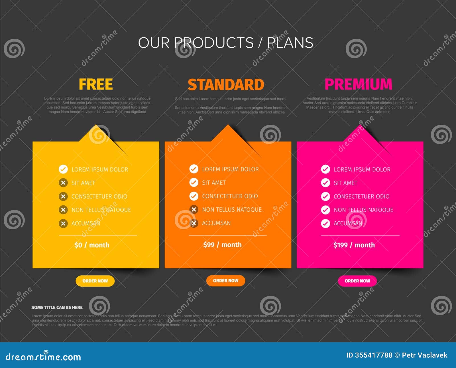 Dark Pricing Plans Comparison Chart with Three Versions - Free ...