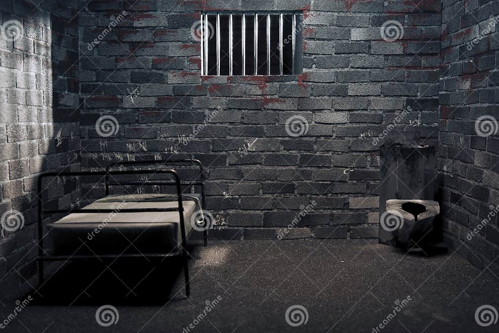 Dark prison cell at night stock photo. Image of brick - 16387446