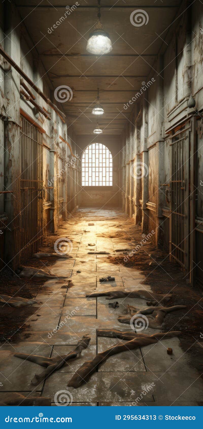 Dark Prison Room Realistic 3d Environment with Broken Lamps Stock ...