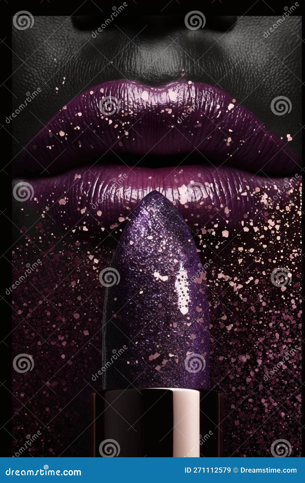 Dark Purple Lipstick with Glitter on the Background of the Lips ...