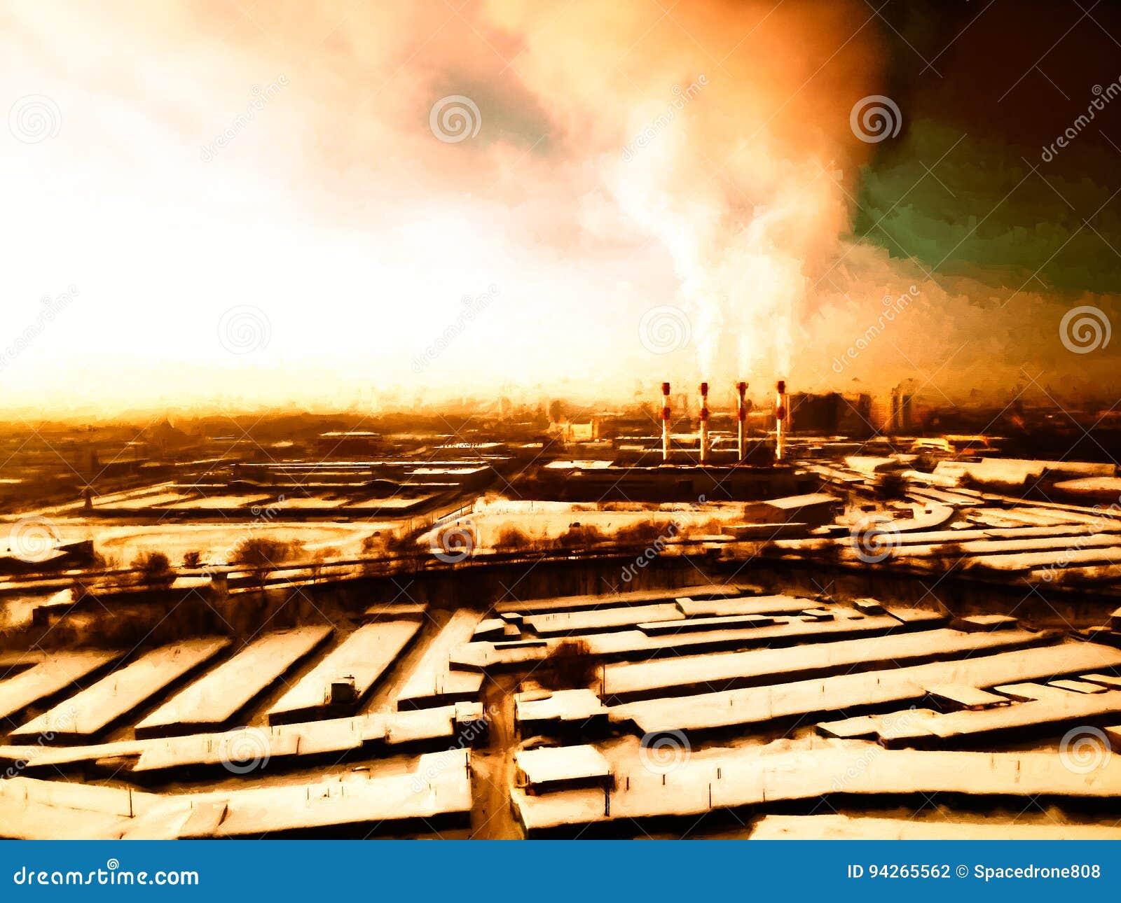 Dark Radioactive Industrial Landscape Backdrop Stock Photo - Image of ...