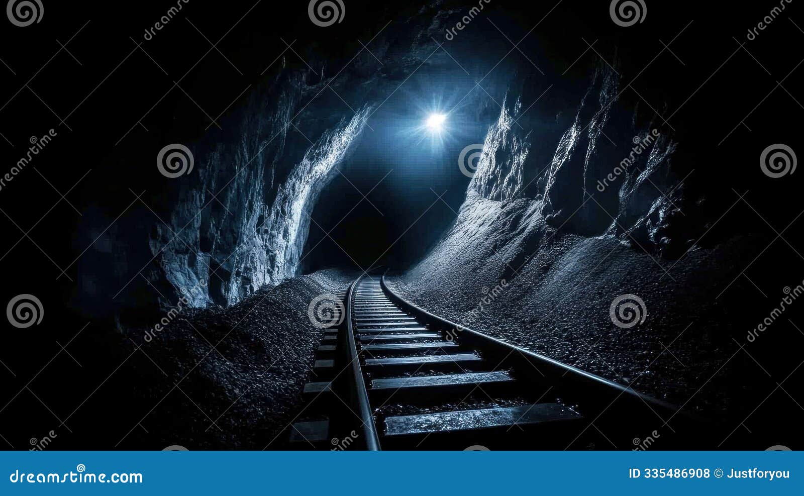 Dark Railway Tunnel Illuminated by Single Light Stock Illustration ...