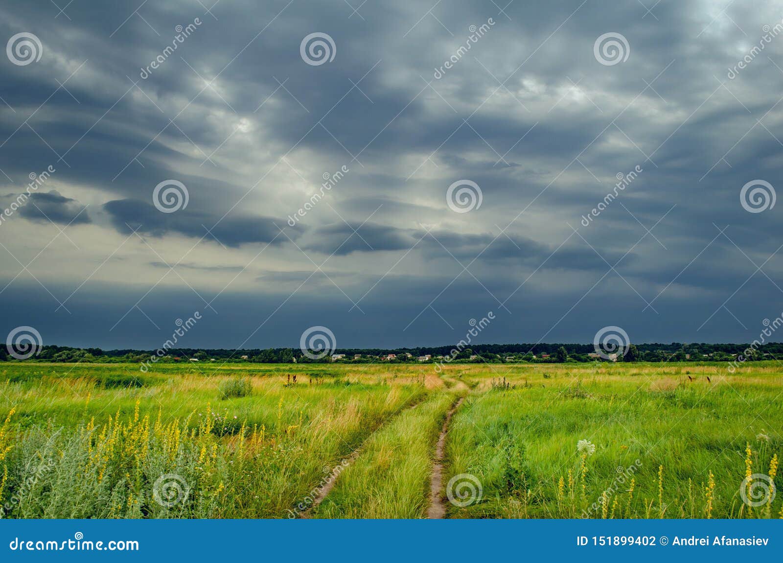 Dark Rain Storm Clouds Over the Field Stock Photo - Image of road ...
