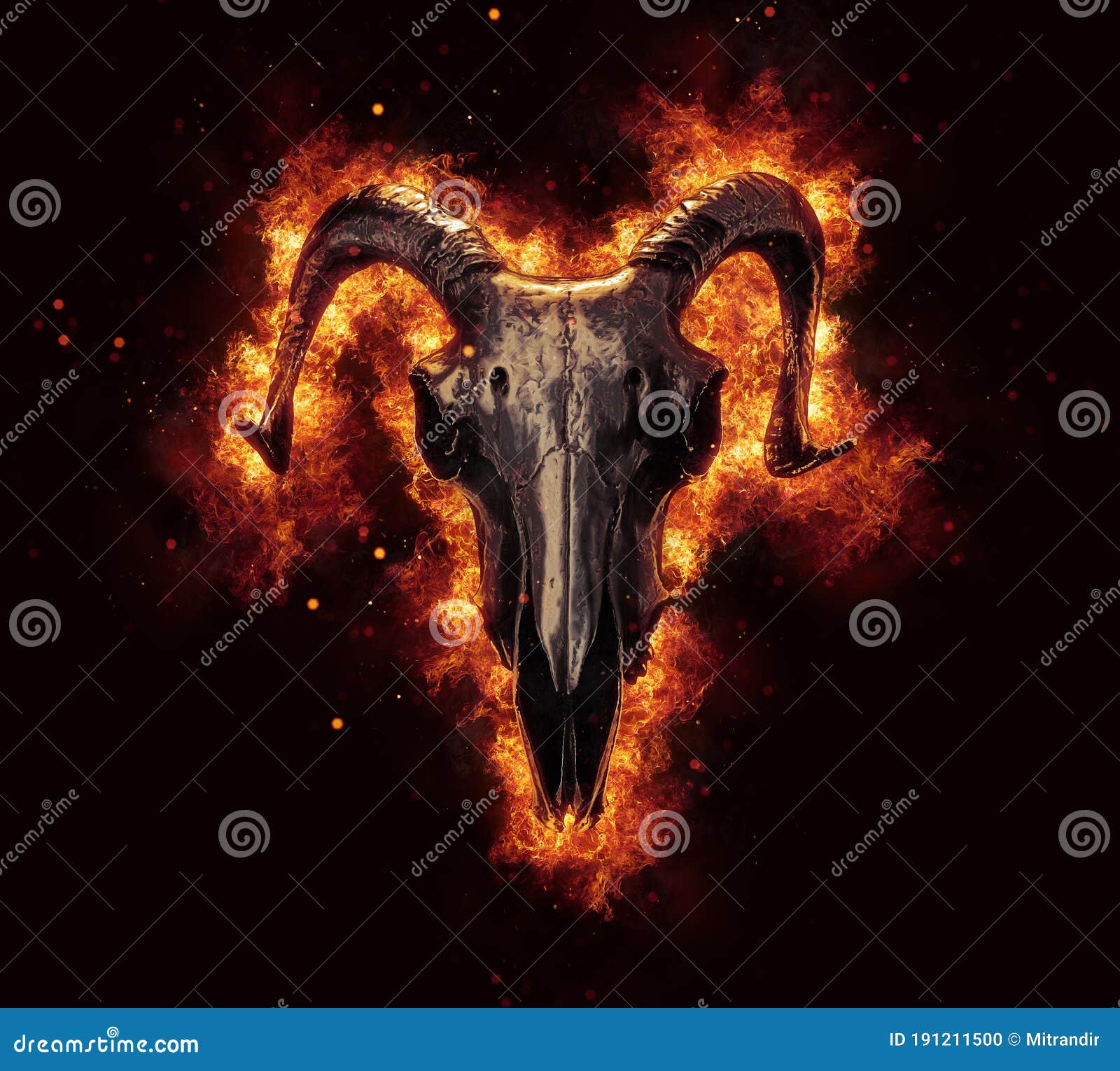 Dark Ram Skull Engulfed in Flames and Fire Stock Illustration ...
