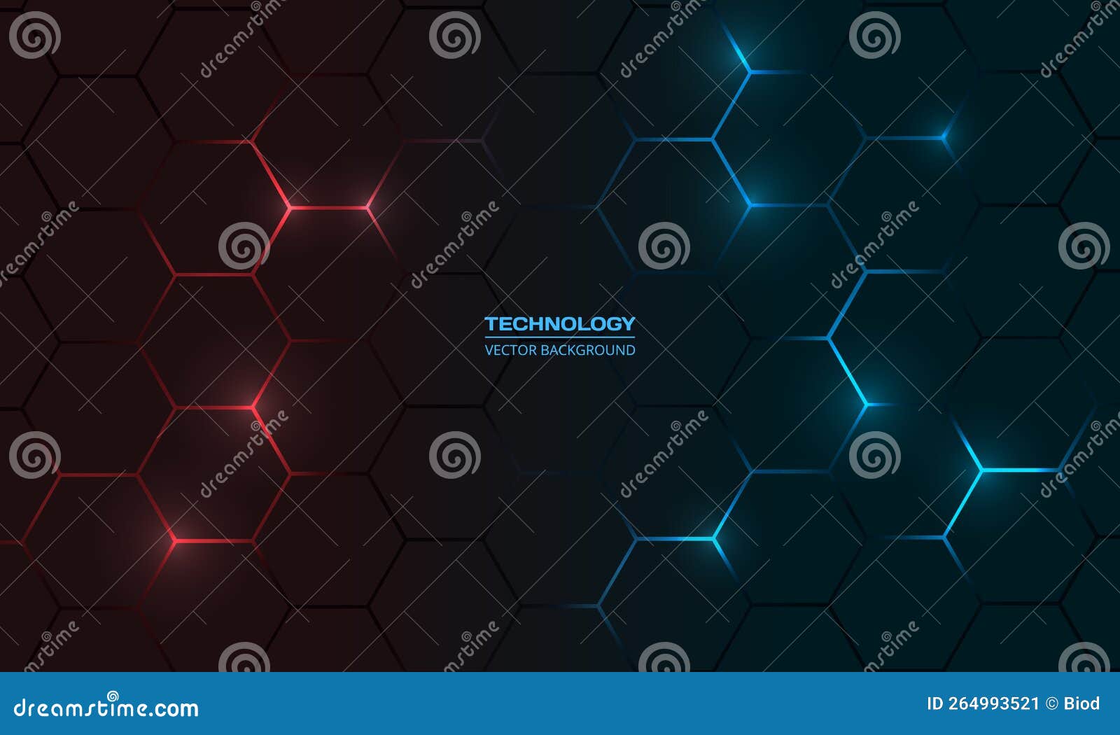 Dark Red and Blue Hexagon Abstract Technology Background with Blue and ...