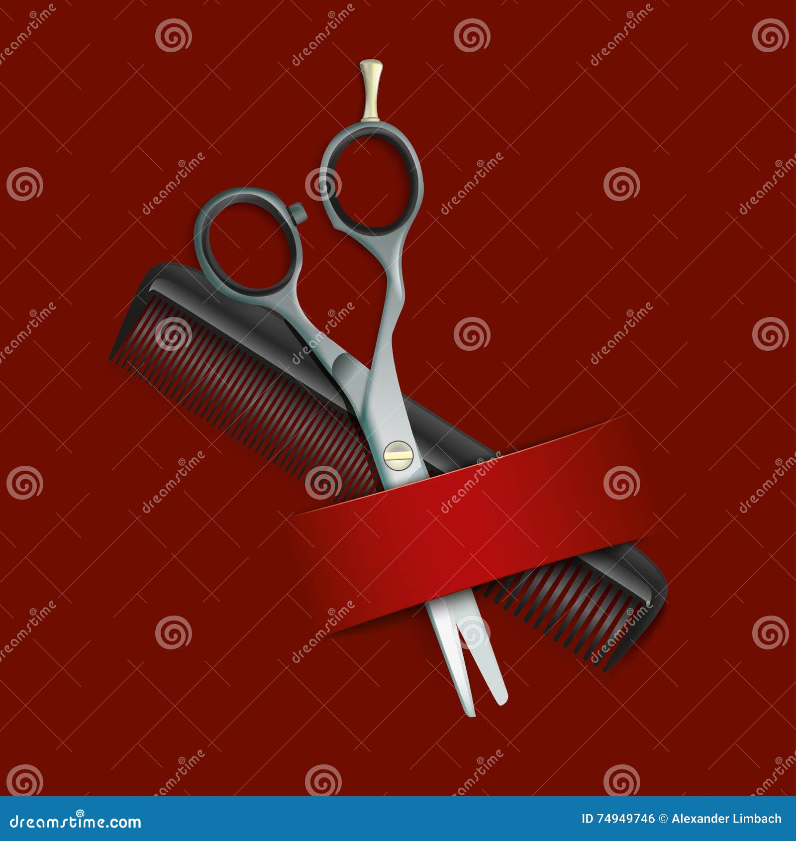Dark Red Cover Comb Scissors Banner Stock Illustration - Illustration ...