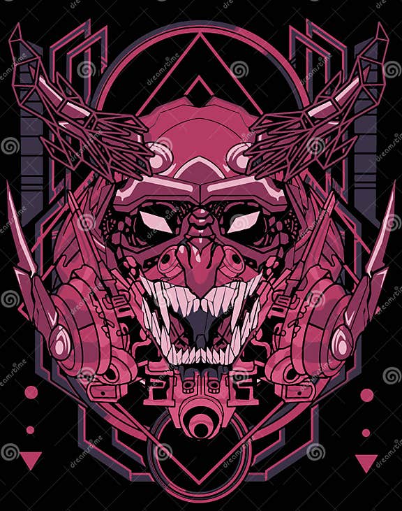 Dark Red Evil Samurai Robot with Modern Background Stock Illustration ...