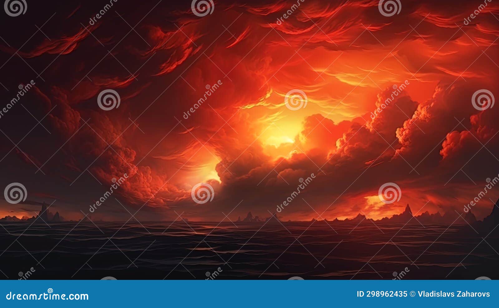 Dark Red Fire Cloud of Sunset on the Horizon Stock Illustration ...