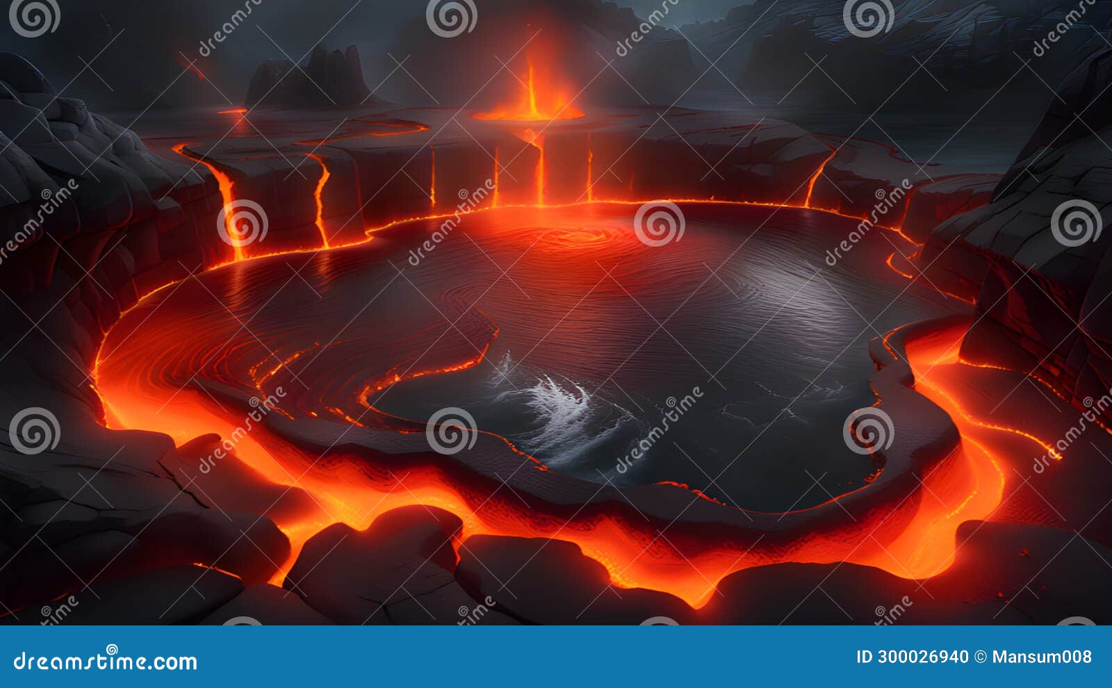 Dark Red Lava Flow with a Fire. 3d Rendered Illustration Stock ...