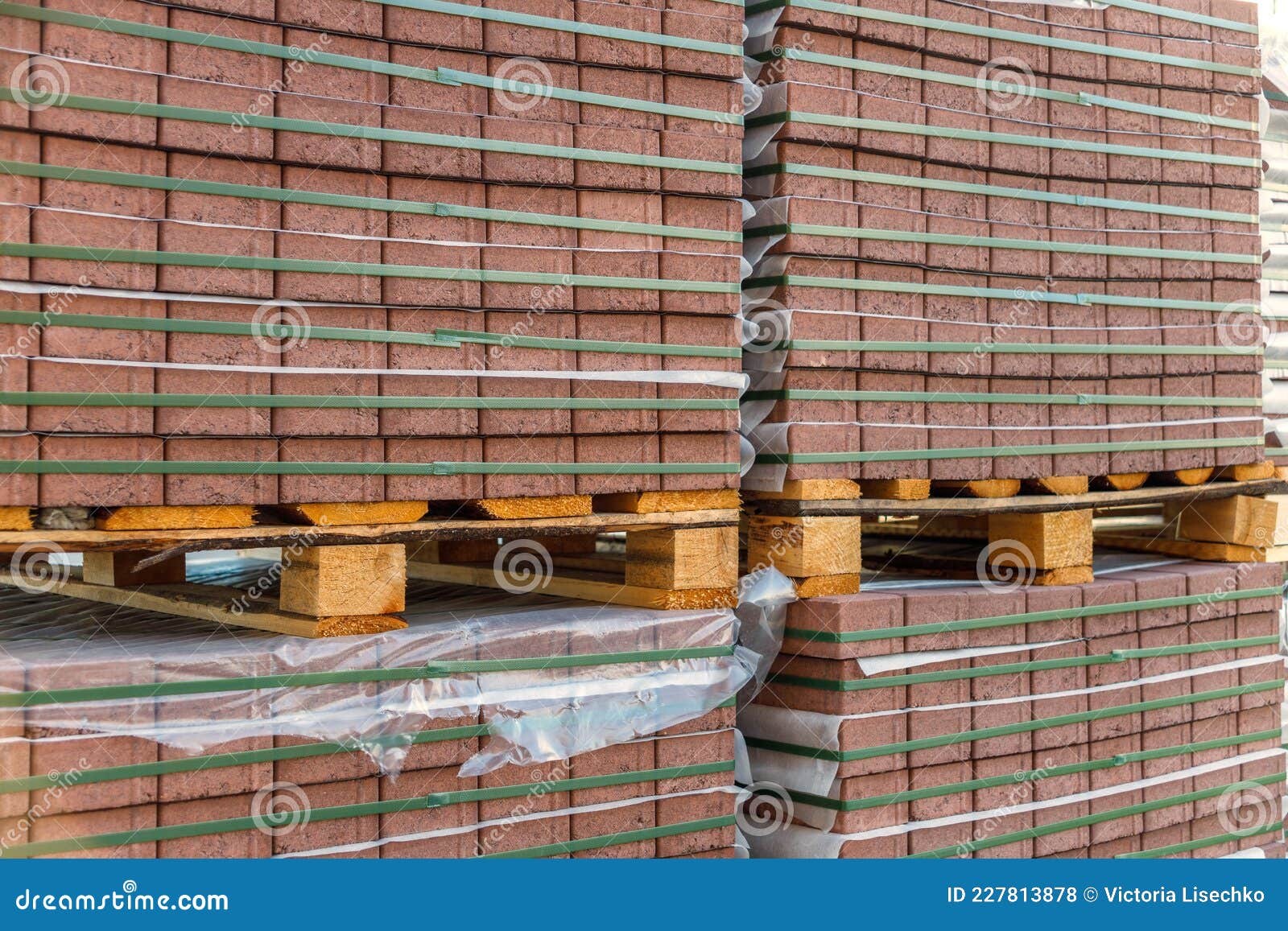 Dark Red Paving Flags Stacked on Pallets. Stock Photo - Image of slab ...