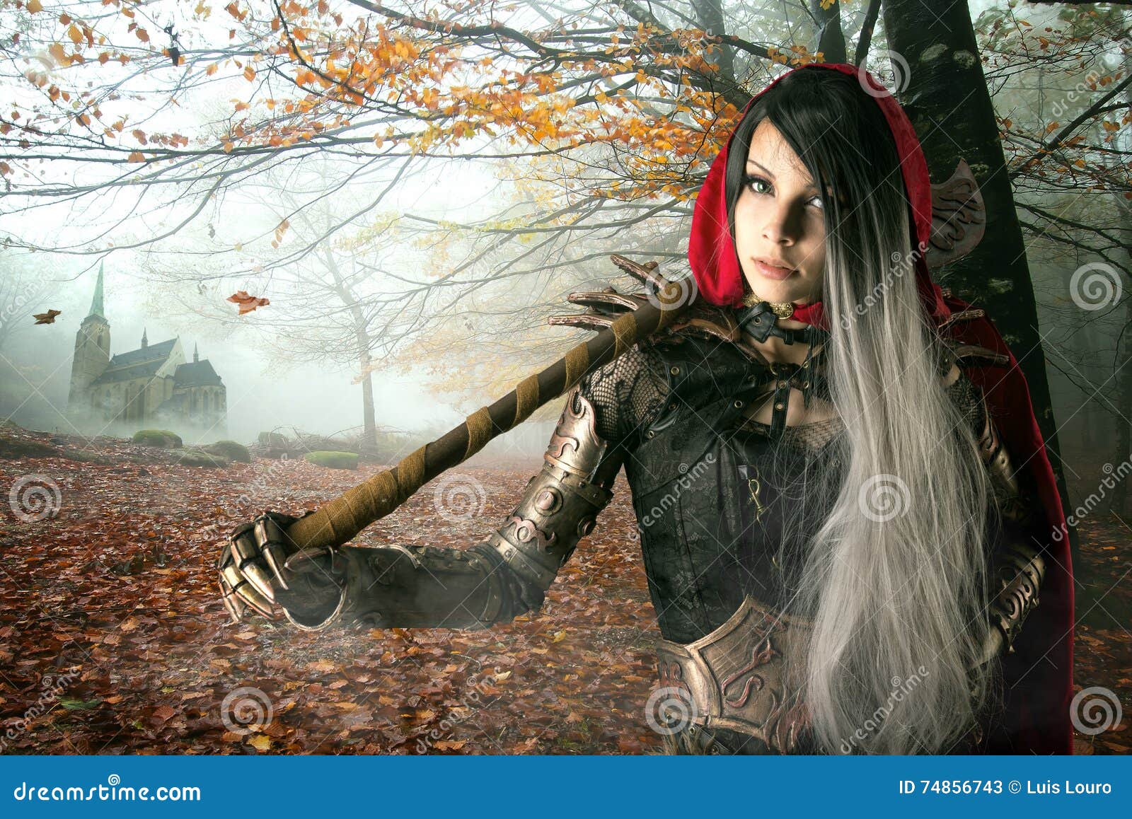 Dark Red Riding hood stock image. Image of moon, forest - 74856743