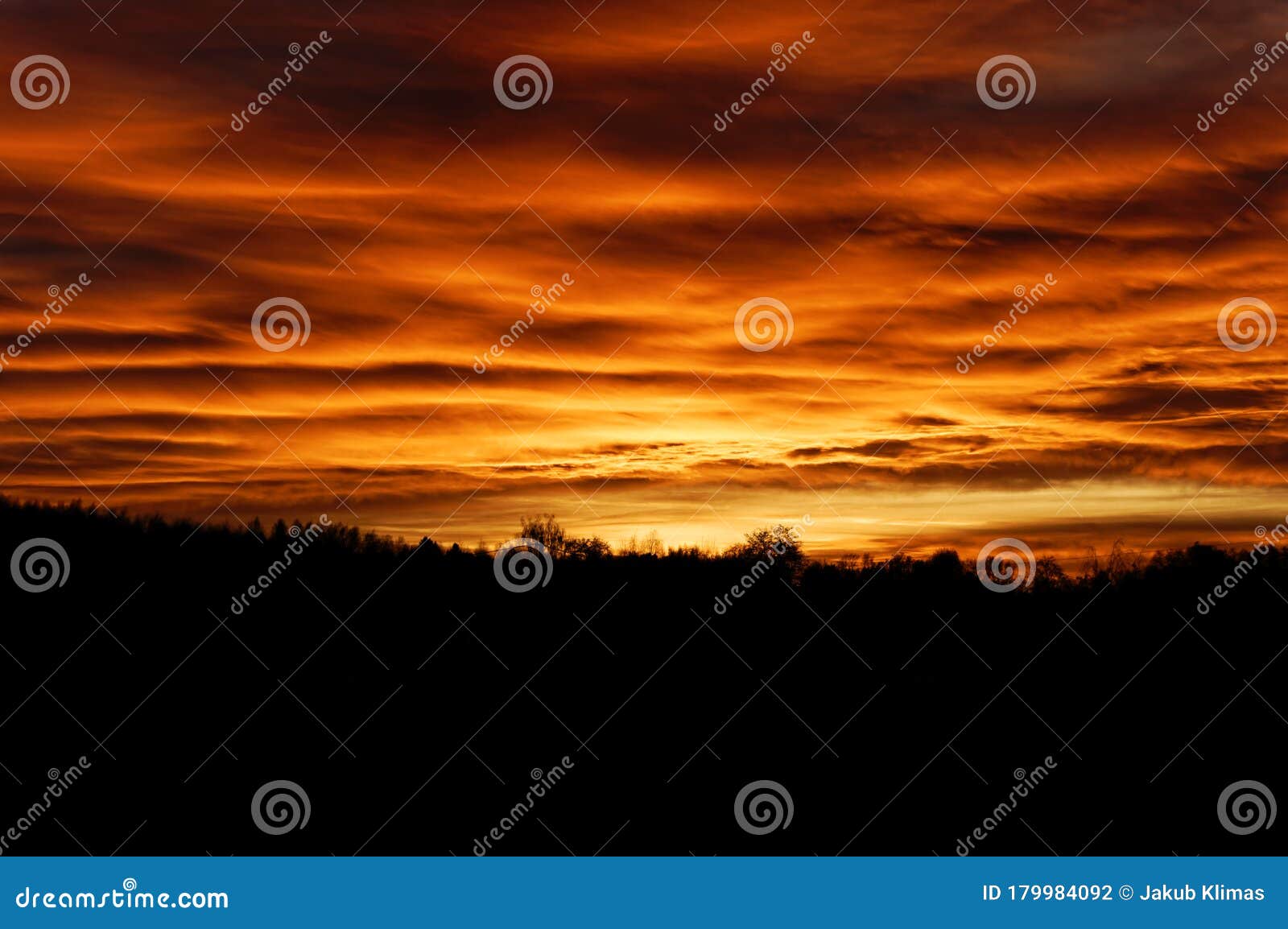 Dark Red Sunset Behind the Forest Stock Photo - Image of dusk ...