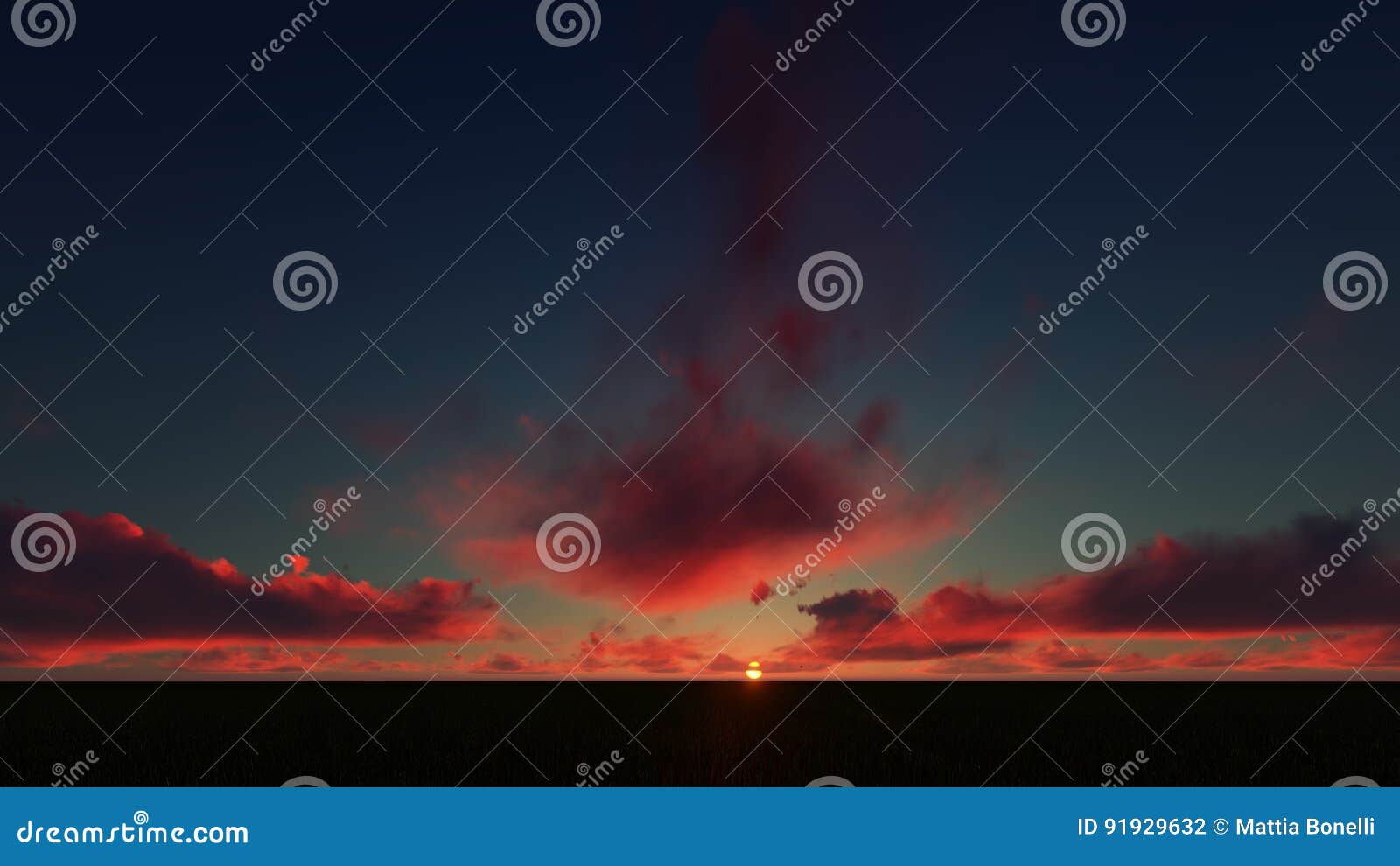 Dark red sunset on a field stock illustration. Illustration of sunset ...
