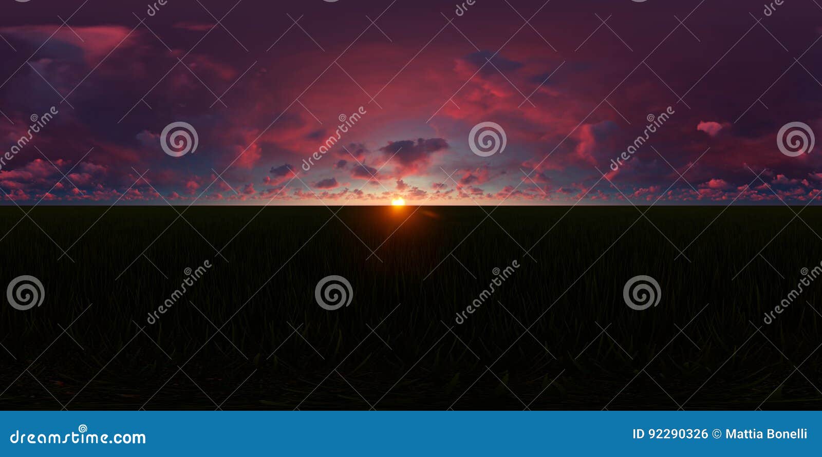 Dark Red Sunset in a Grass Field Stock Photo - Image of dark, sunrise ...
