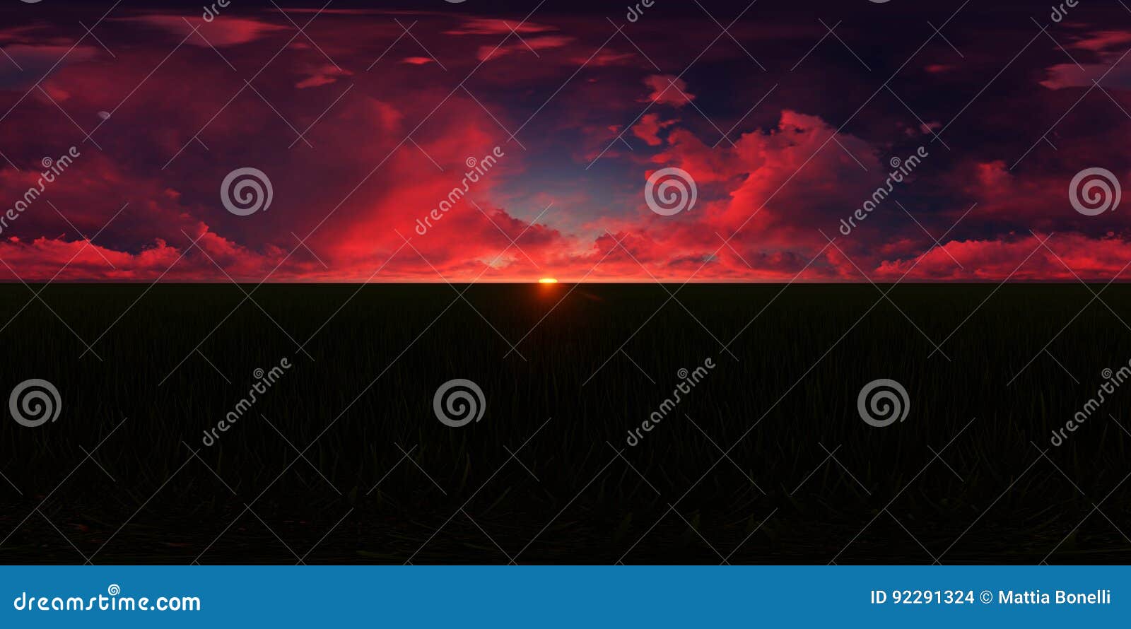 Dark Red Sunset in a Grass Field Stock Photo - Image of skyline, sunset ...