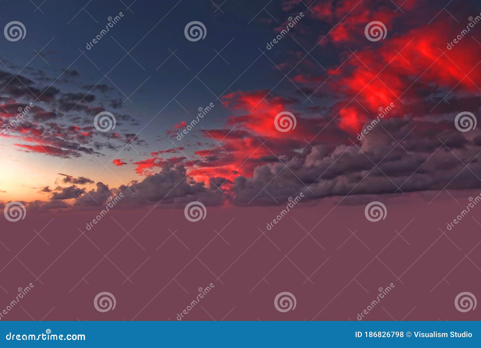 Dark Red Sunset Sky Gorgeous Panorama Natural Sunset Bright Dramatic ...