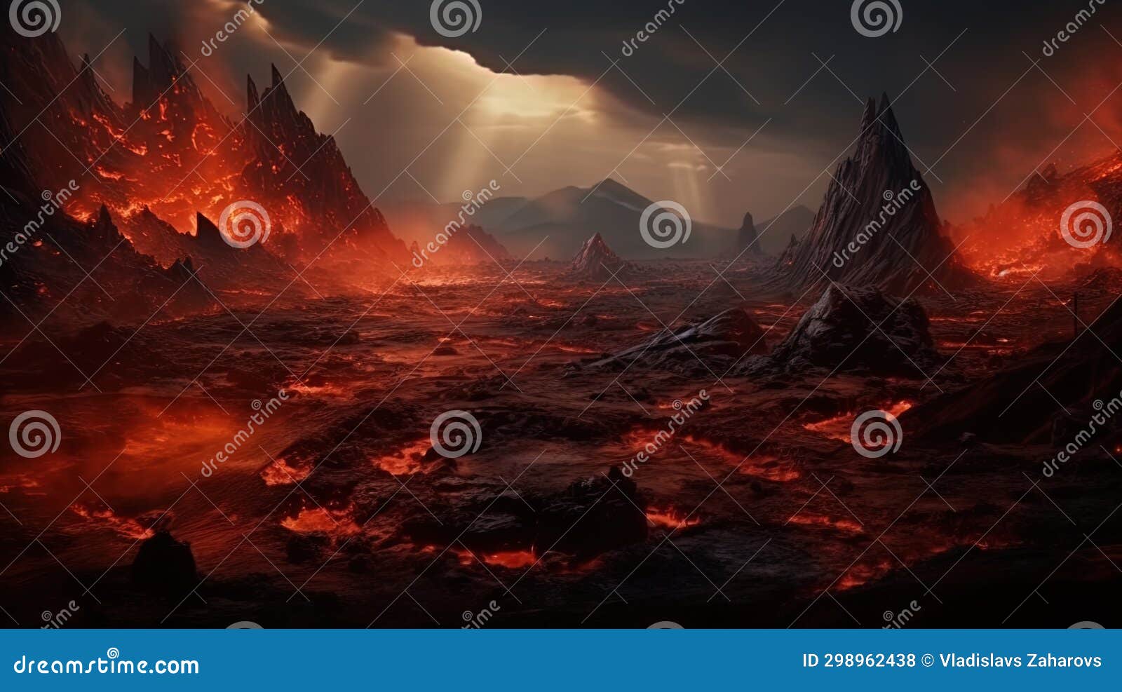 Dark Red Volcanic Flows on the Surface of the Planet Stock Illustration ...