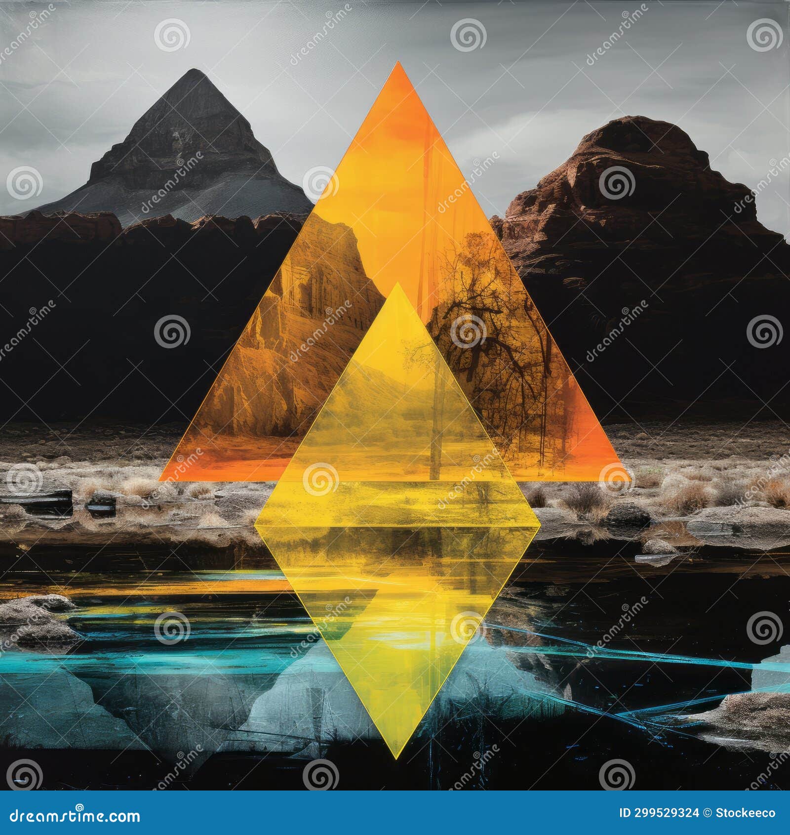 Dark Reflections: a Photomontage of an Orange Triangle and a Mountain ...