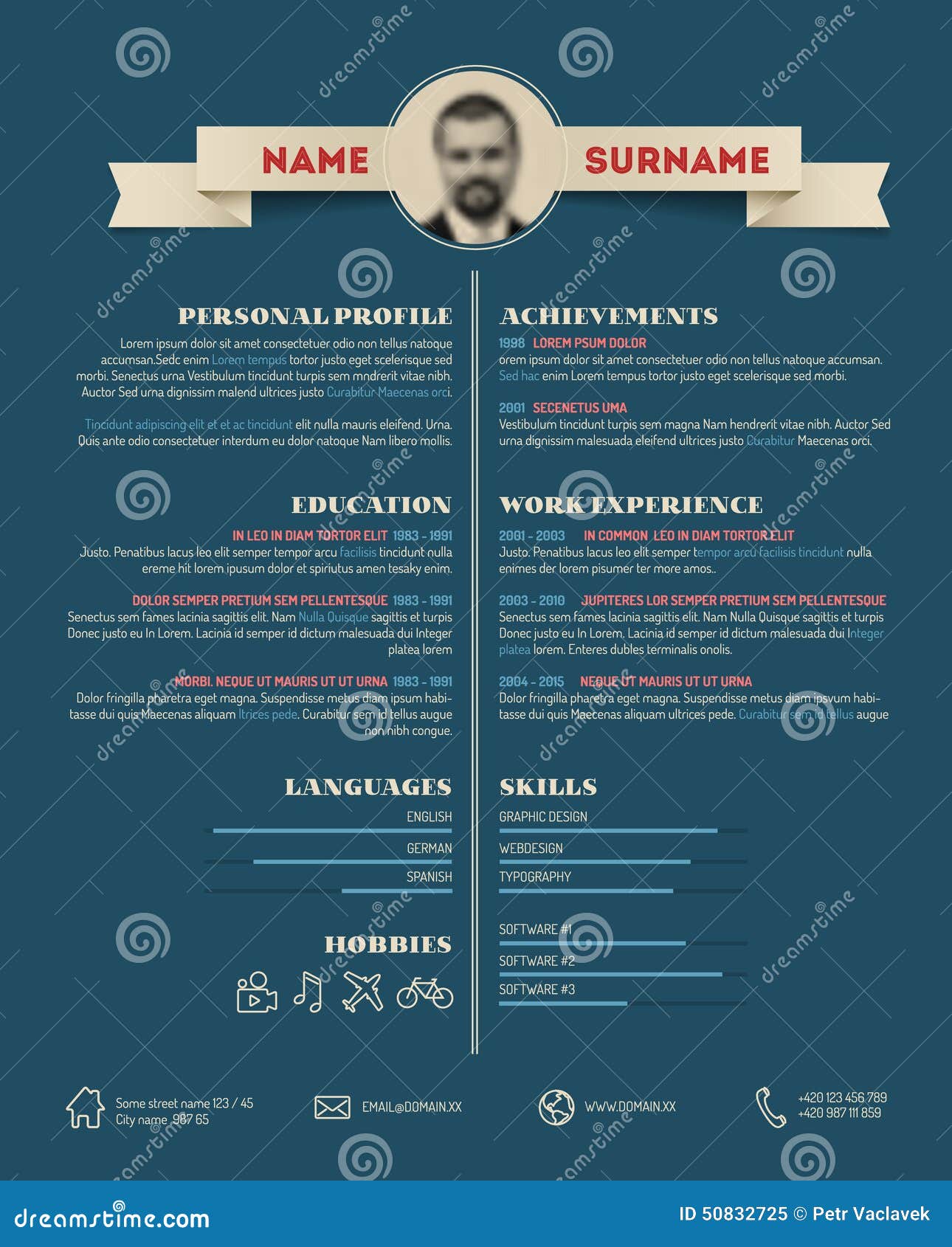 Dark Retro Cv / Resume Template Stock Vector - Illustration of ...