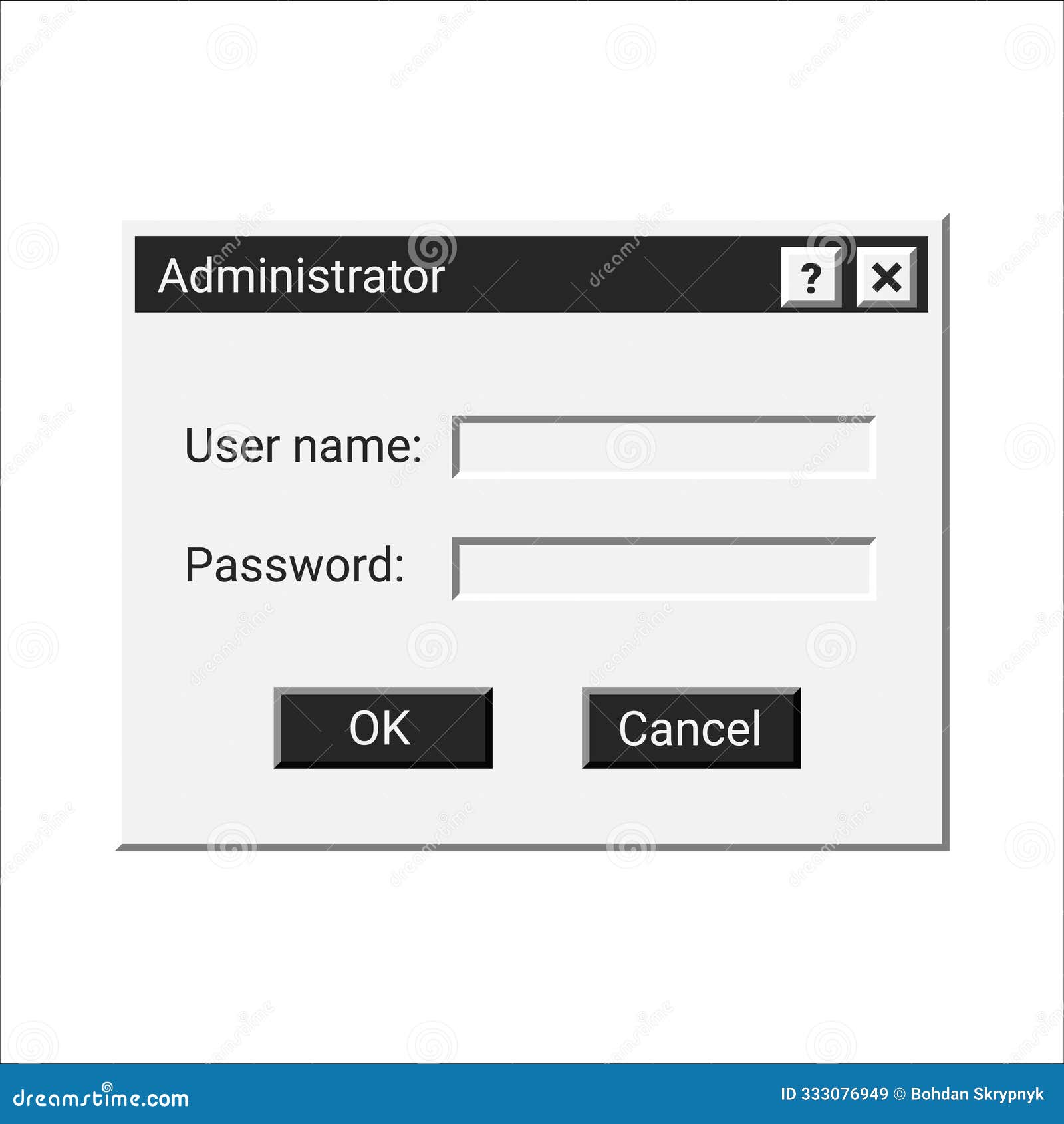 Dark Retro Registration Window. Old Authorization App in Black Color ...