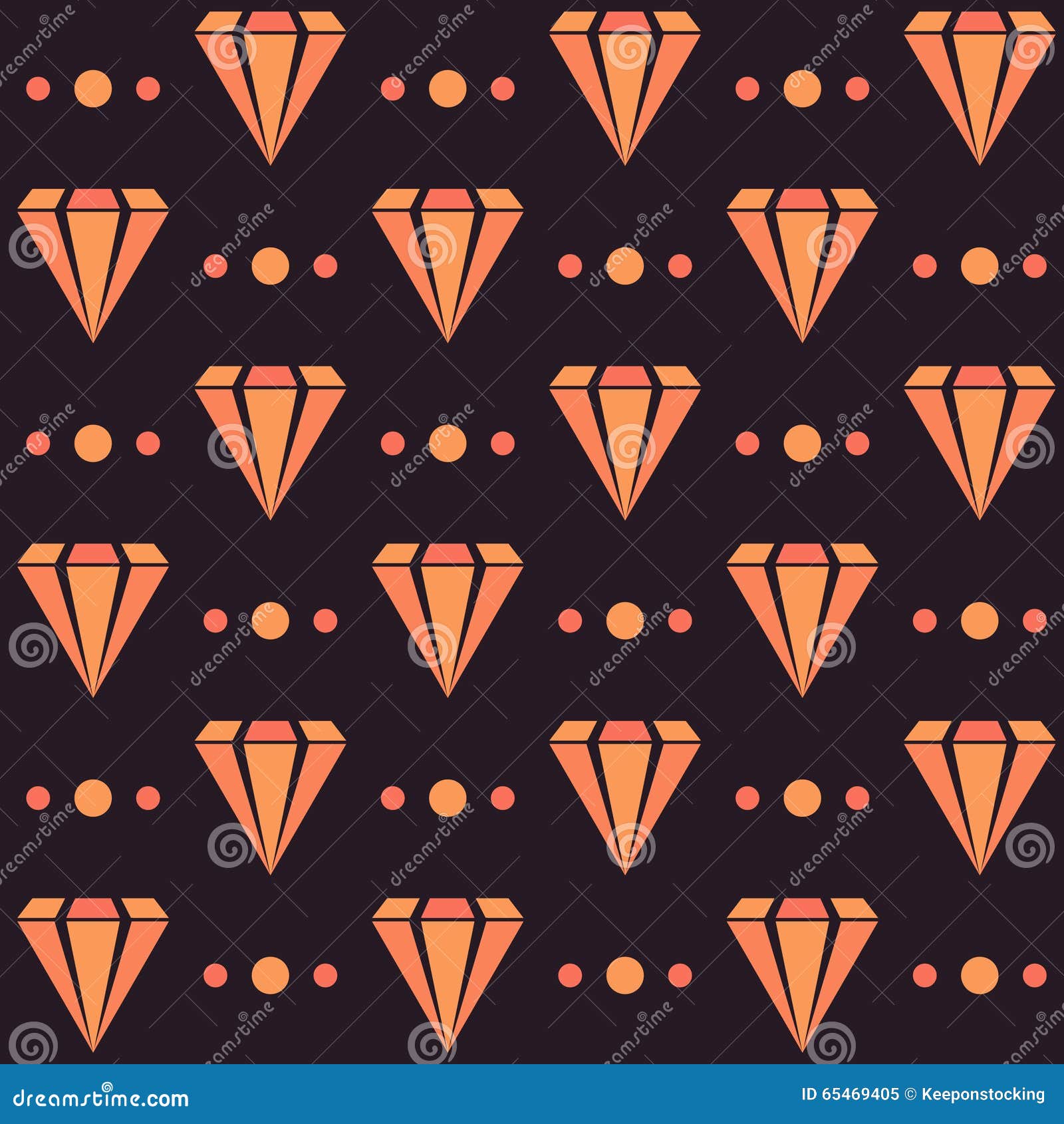 Dark Retro Seamless Pattern with Orange Diamonds and Dots Stock Vector ...