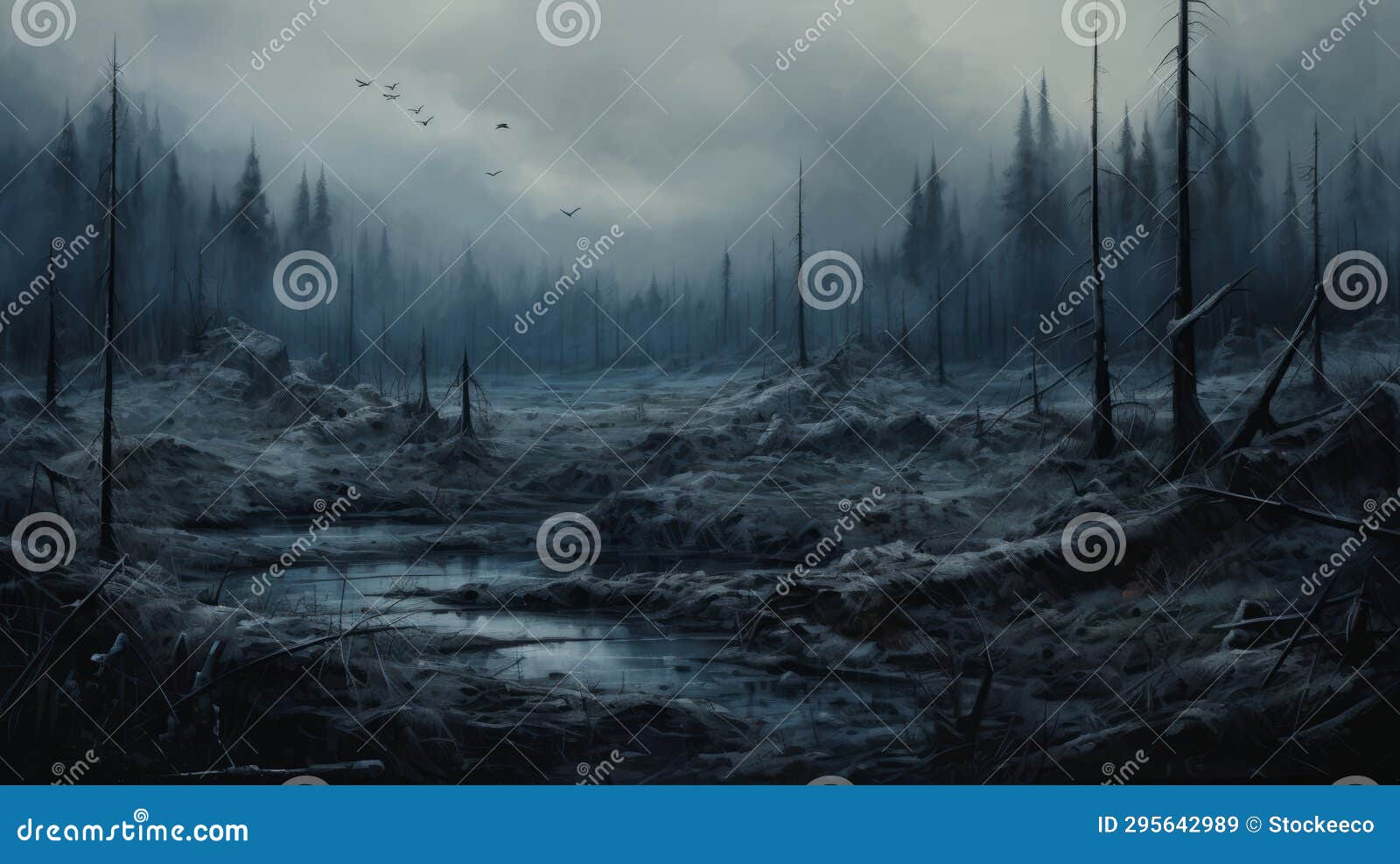 Dark River: a Frostpunk-inspired Painting of a Cryptidcore Wilderness ...