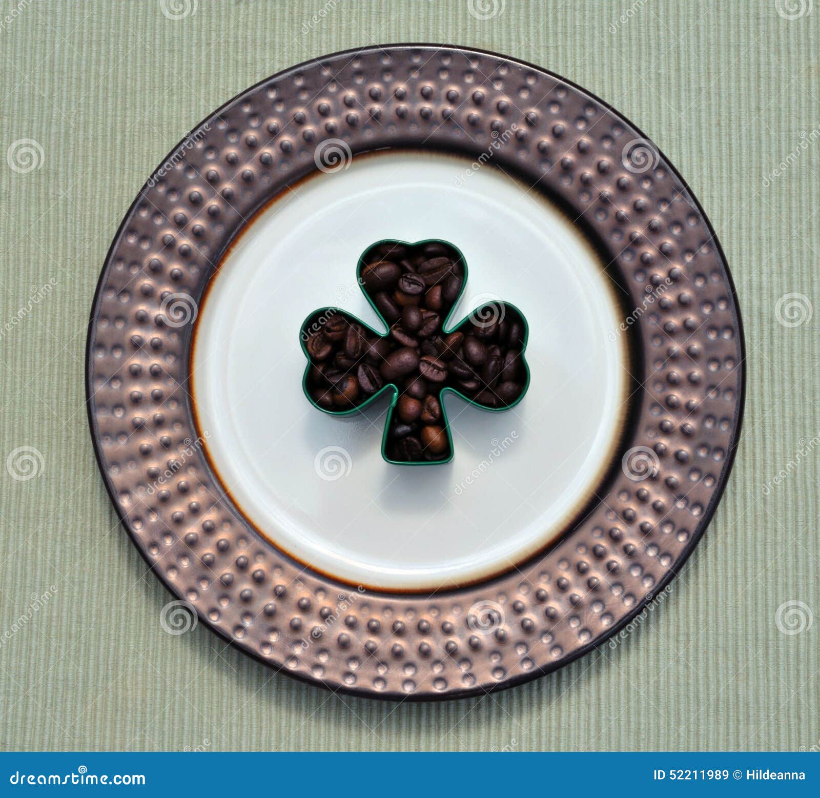 Dark Roast Coffee Beans in Clover Leaf Deisgn Stock Image - Image of ...