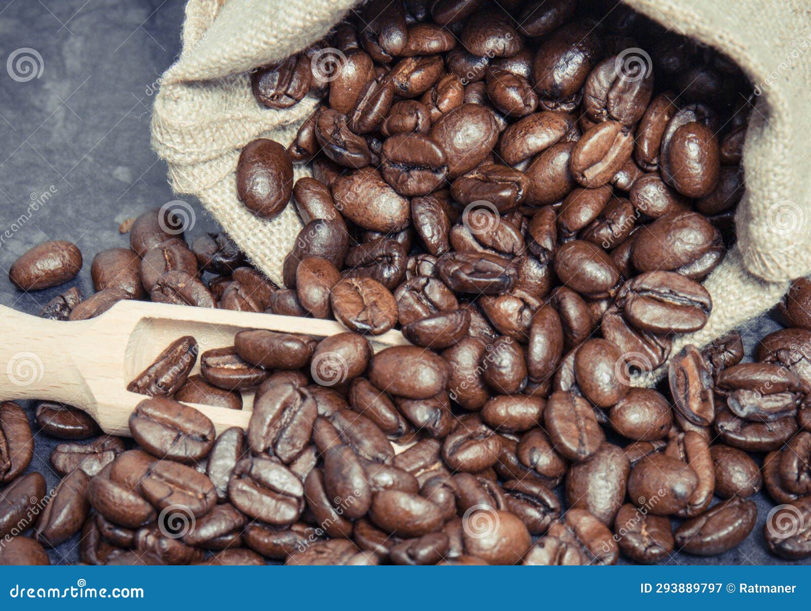 Dark Roasted Fragrant Coffee Beans in Jute Bag Stock Image - Image of ...