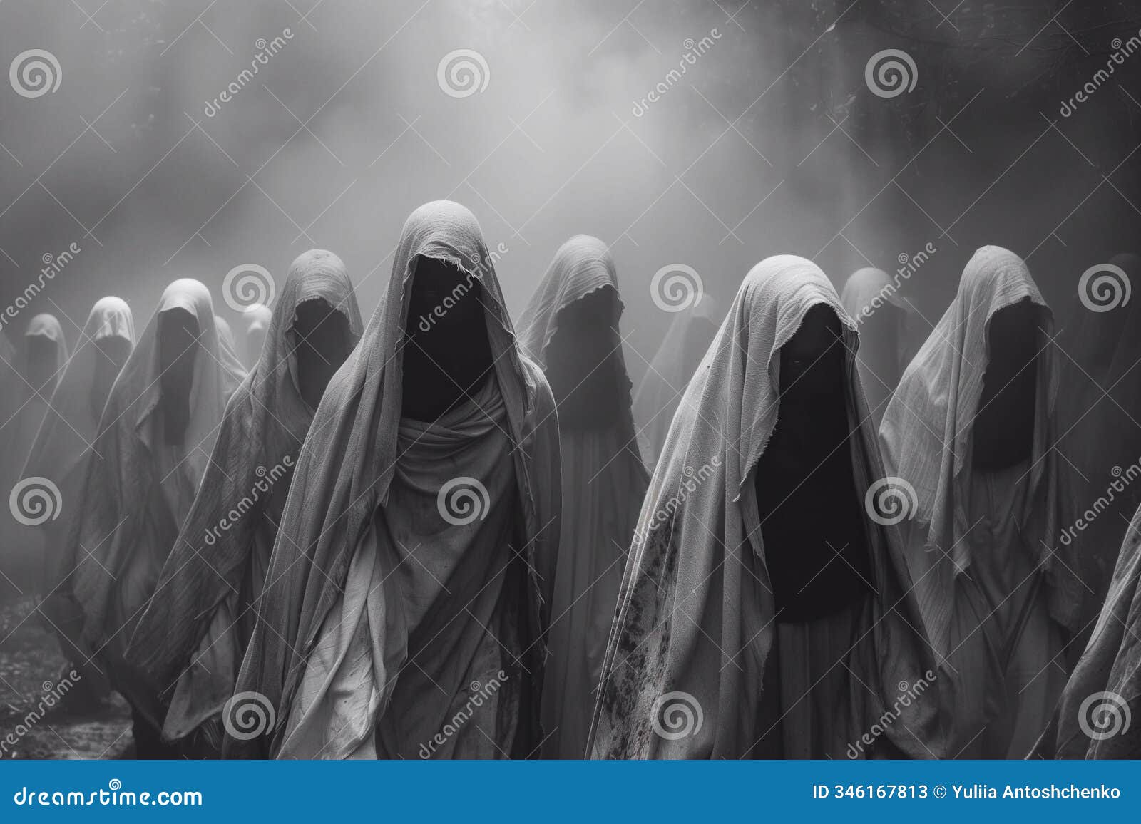 Dark-robed Figures Silently Move Through A Misty Forest For A ...