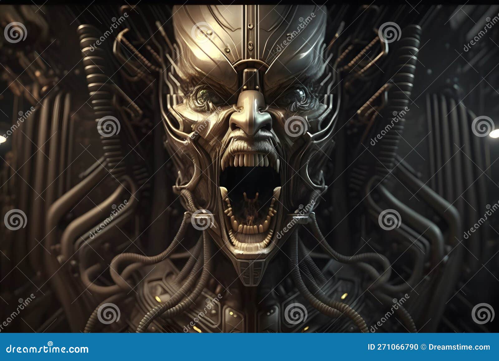 Dark Robotic Skeleton Science Fiction Screaming Robot Skull Connected ...