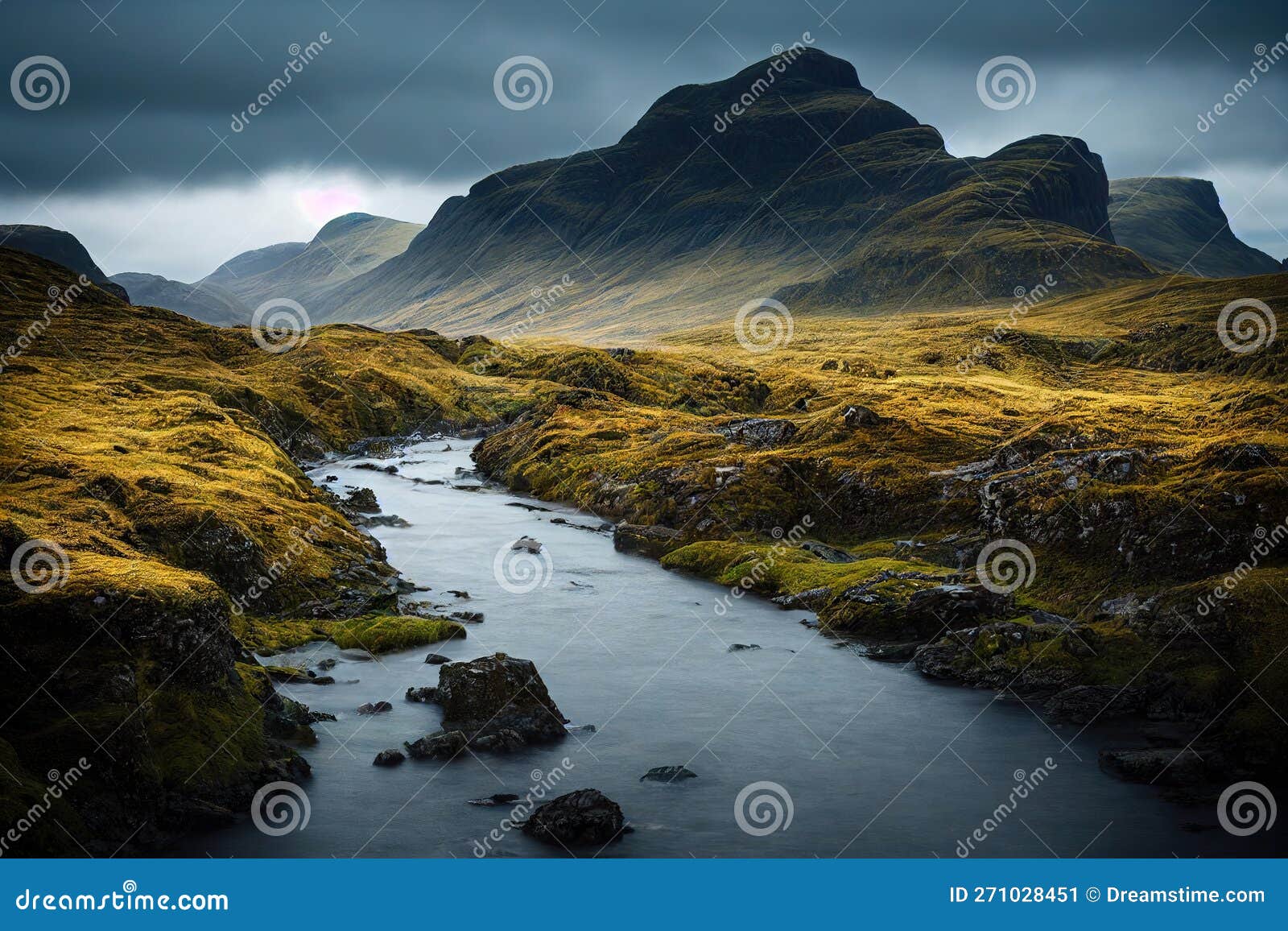 Dark Rocky Mountain River Flowing through Desert Valley Stock Image ...