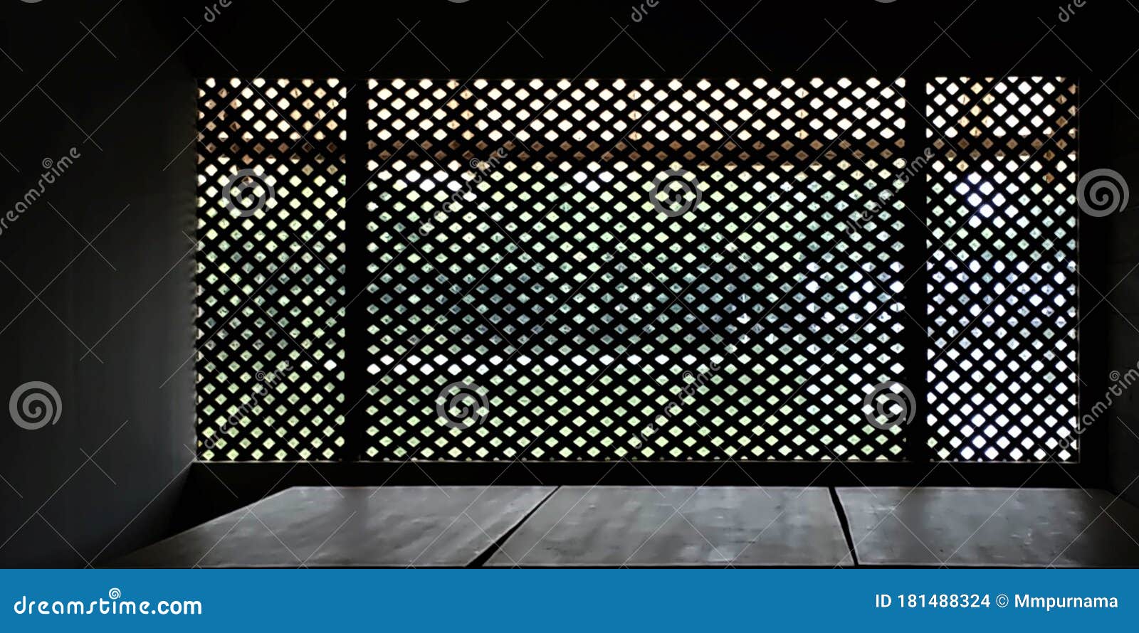 Dark Room with Black Net Perforated Wall Panel at the Edge Stock Photo ...
