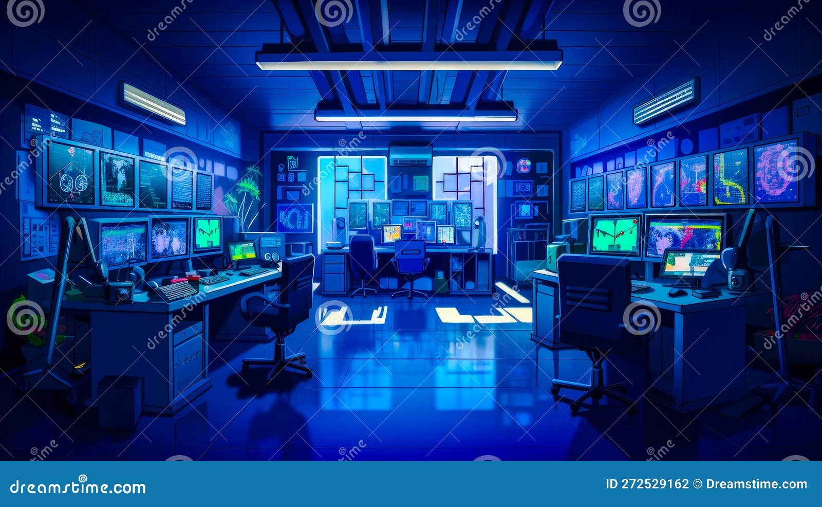 Dark Room with Computers and Monitors in it. Generative AI Stock ...