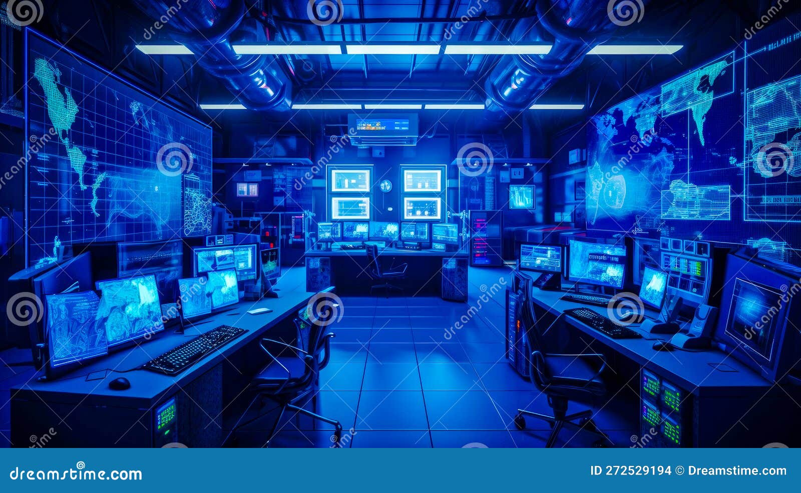 Dark Room with Computers and Monitors in it. Generative AI Stock ...