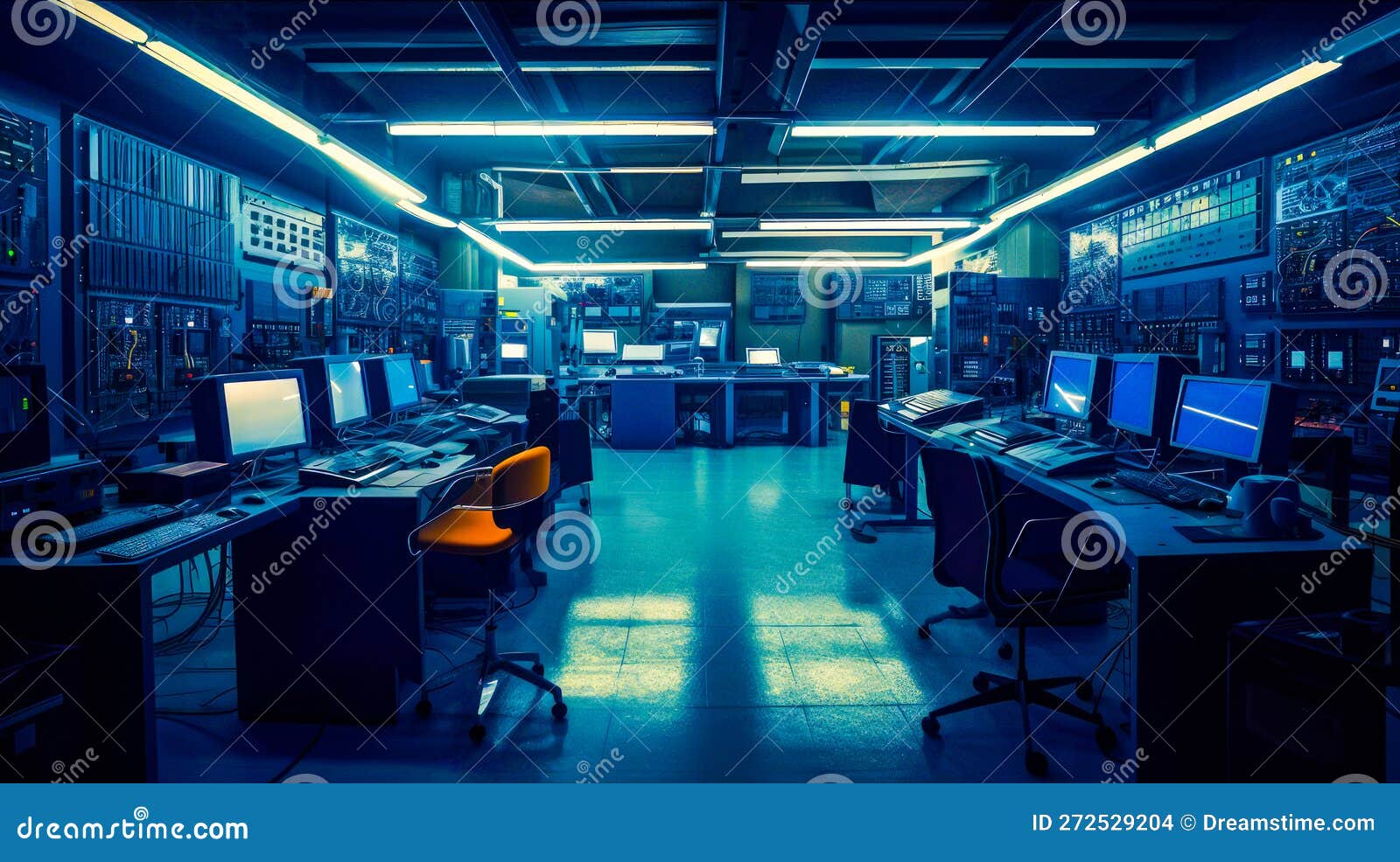 Dark Room with Computers and Monitors in it. Generative AI Stock ...