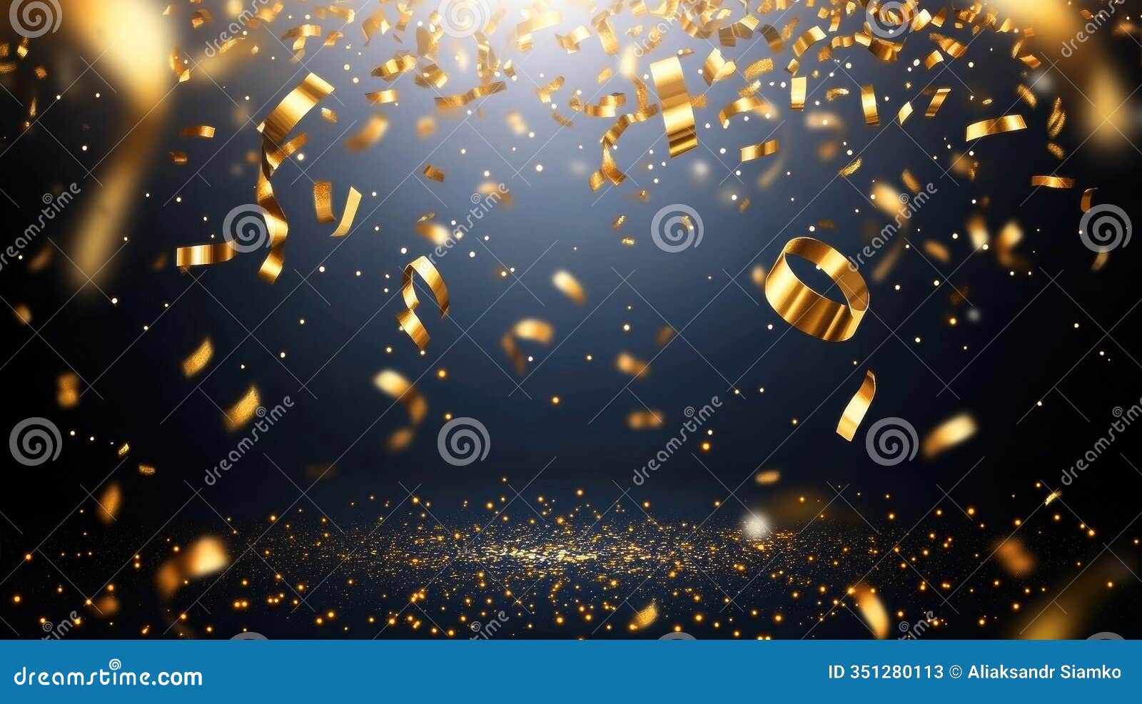 A Dark Room with Gold Confetti Falling from the Ceiling Stock ...