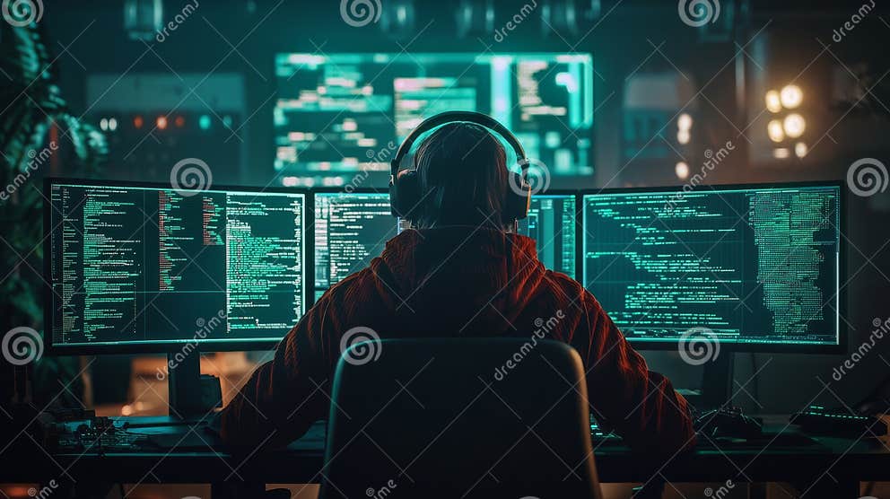 Hacker Identity in Dark Room with Futuristic Tech Setup Stock ...
