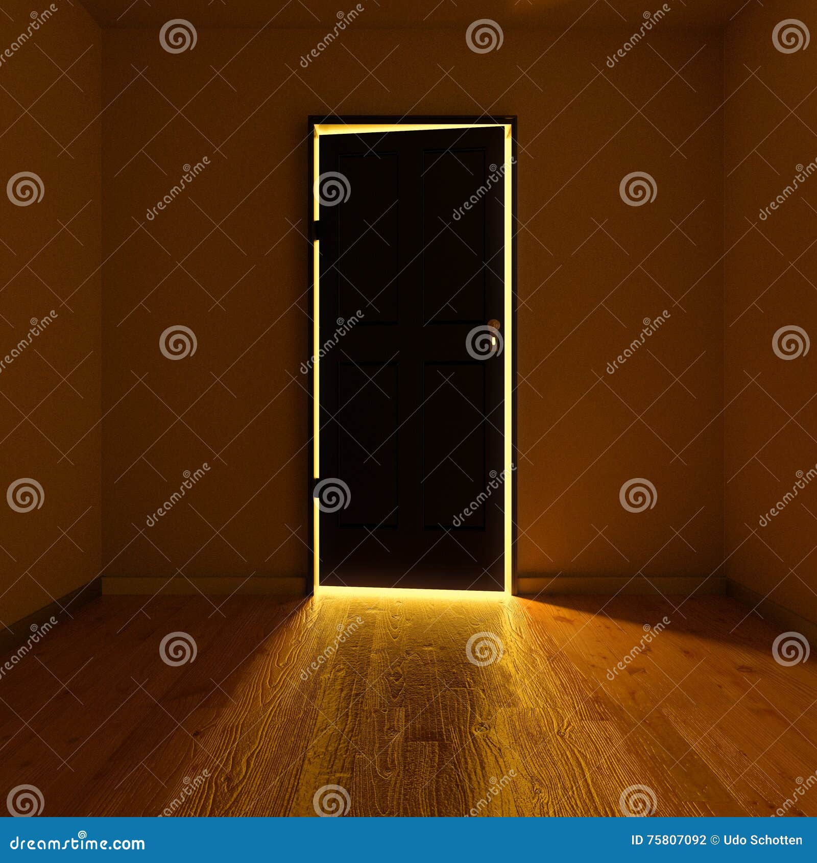 Dark Room with an Illuminated Door Stock Photo - Image of facilities ...