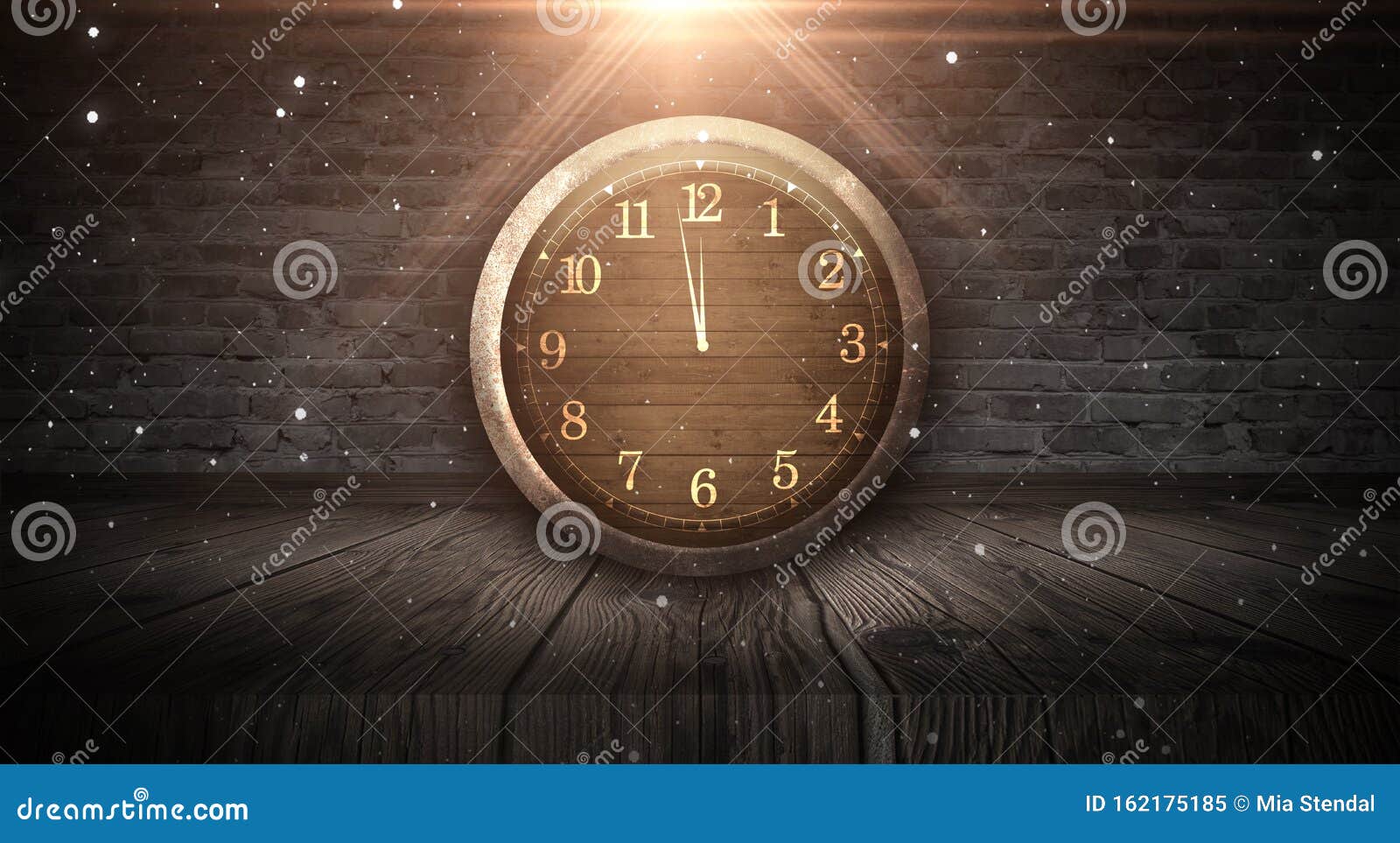 Dark Room. Old Brick Wall. Clock on the Brickwork, Night View Stock ...